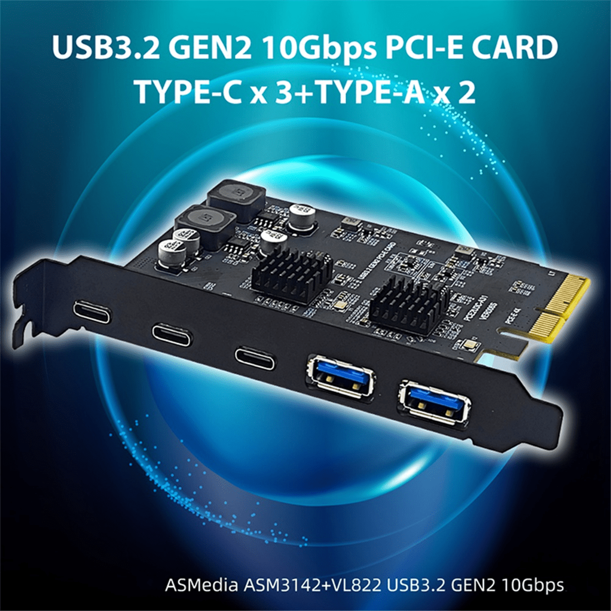 PCI Express X4 to 3 Port Type C + 2 Port USB3.2 Gen2 10Gbps Adapter ...