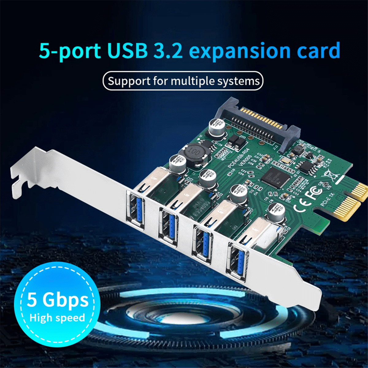 PCIE 1X to USB3.2 Expansion Card PCI-E 4 Ports USB3.2 Adapter Multiplier PCI-E 1X 4X 16X ...