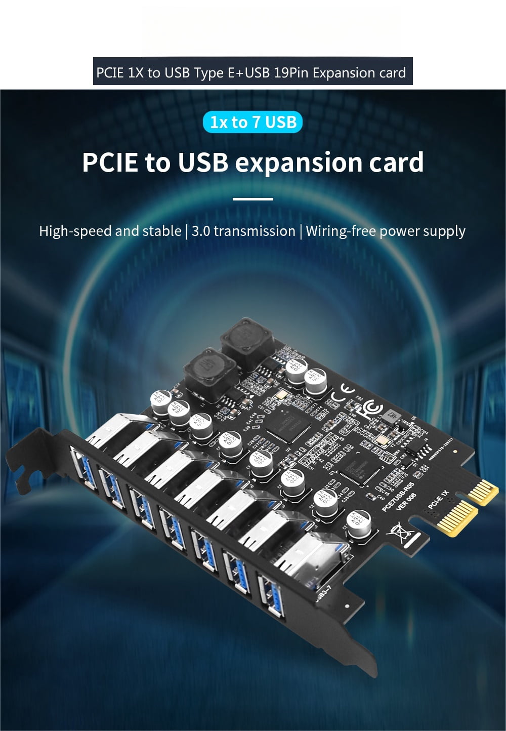 PCIe to USB 3.0 Desktop Adapter with 7 Ports, NEC Controller, No ...