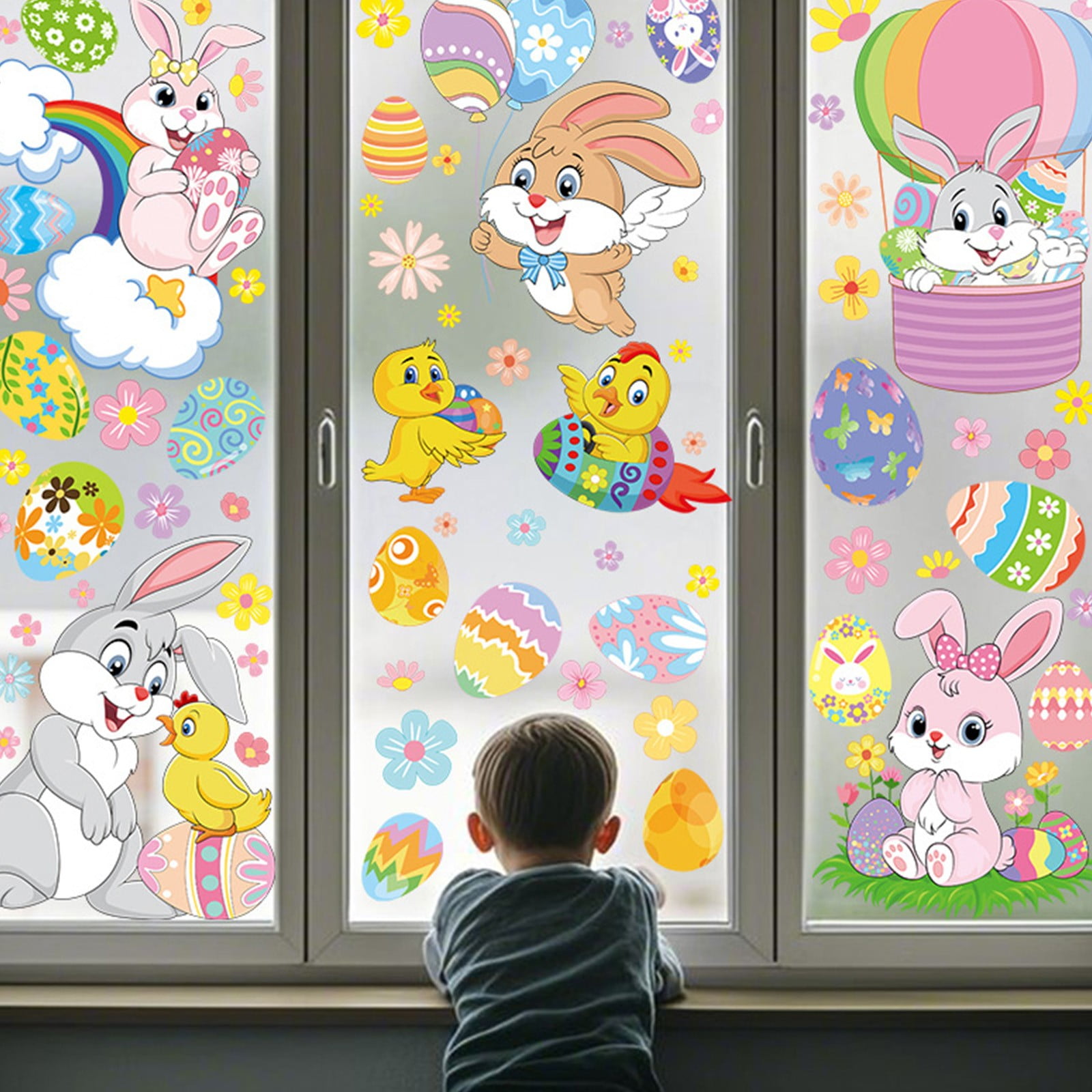PCLCN 9 Sheets Easter Window Cling Stickers Easter Decorations ...