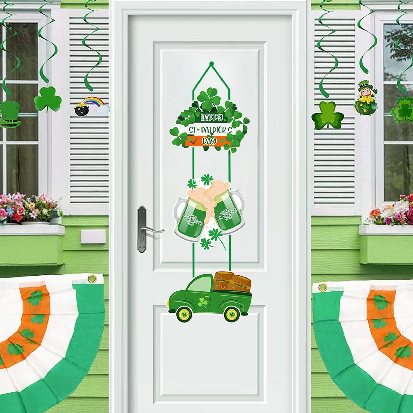PCLCN St Patricks Day Door Decorations Front Door Porch Banner Welcome ...