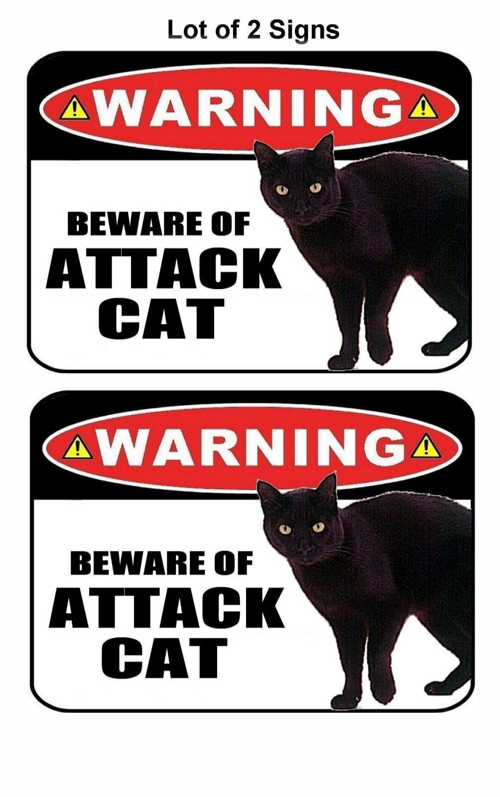 PCSCP 2 Count "Warning Beware of Attack Cat" 11 inch by 9.5 inch ...