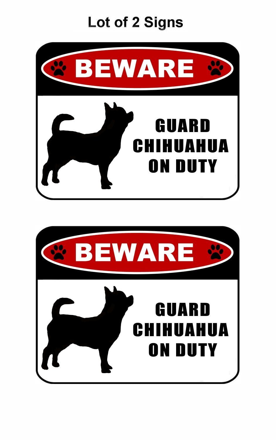 PCSCP 2 count "Beware Guard Chihuahua (silhouette) on Duty" 11.5 inch x ...
