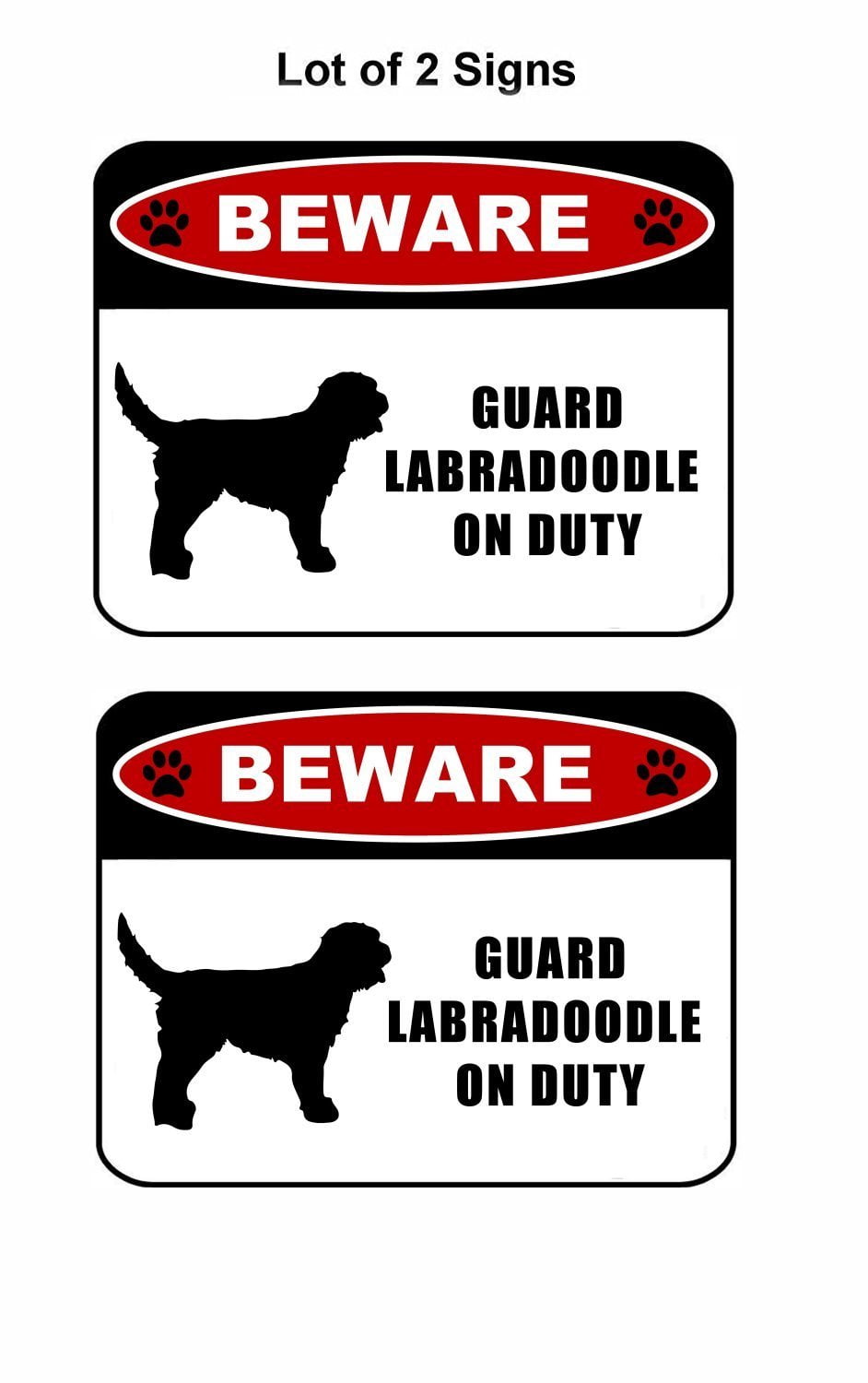 PCSCP 2 count "Beware Guard Labradoodle (silhouette) on Duty" 11.5 inch ...