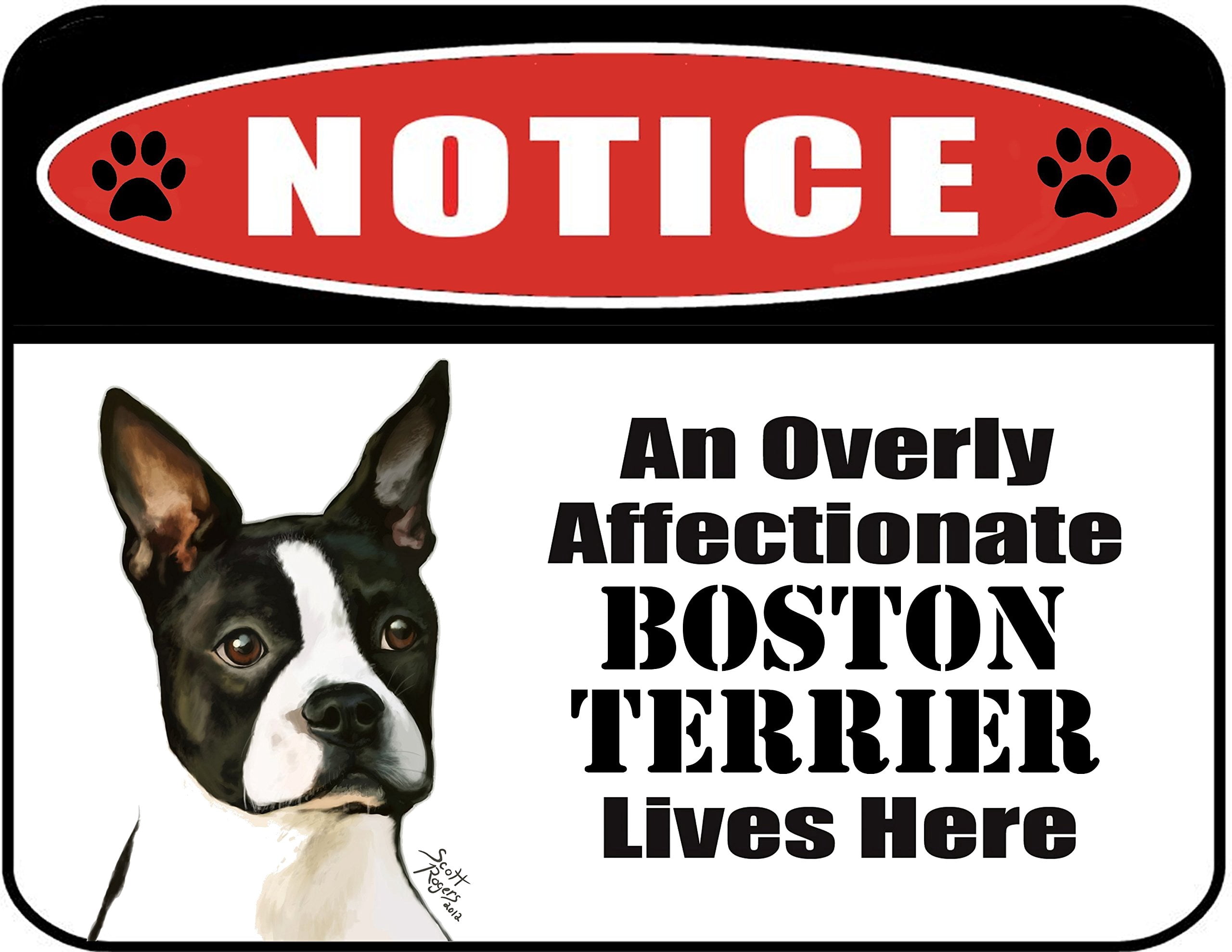 PCSCP Notice an Overly Affectionate Boston Terrier Lives Here 9 inch x ...