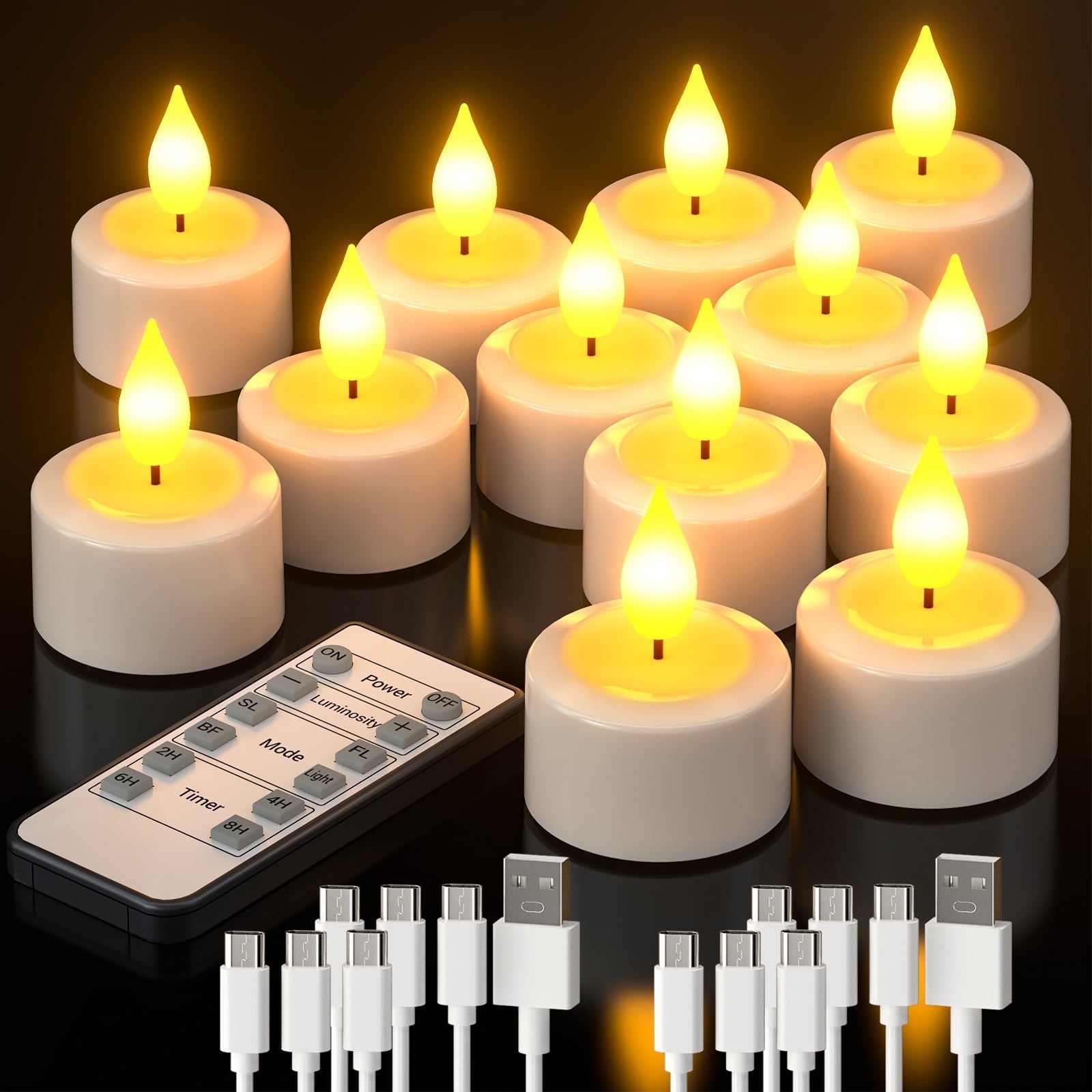 PChero Flameless Rechargeable Tea Lights with Remote Timer, 12pcs ...