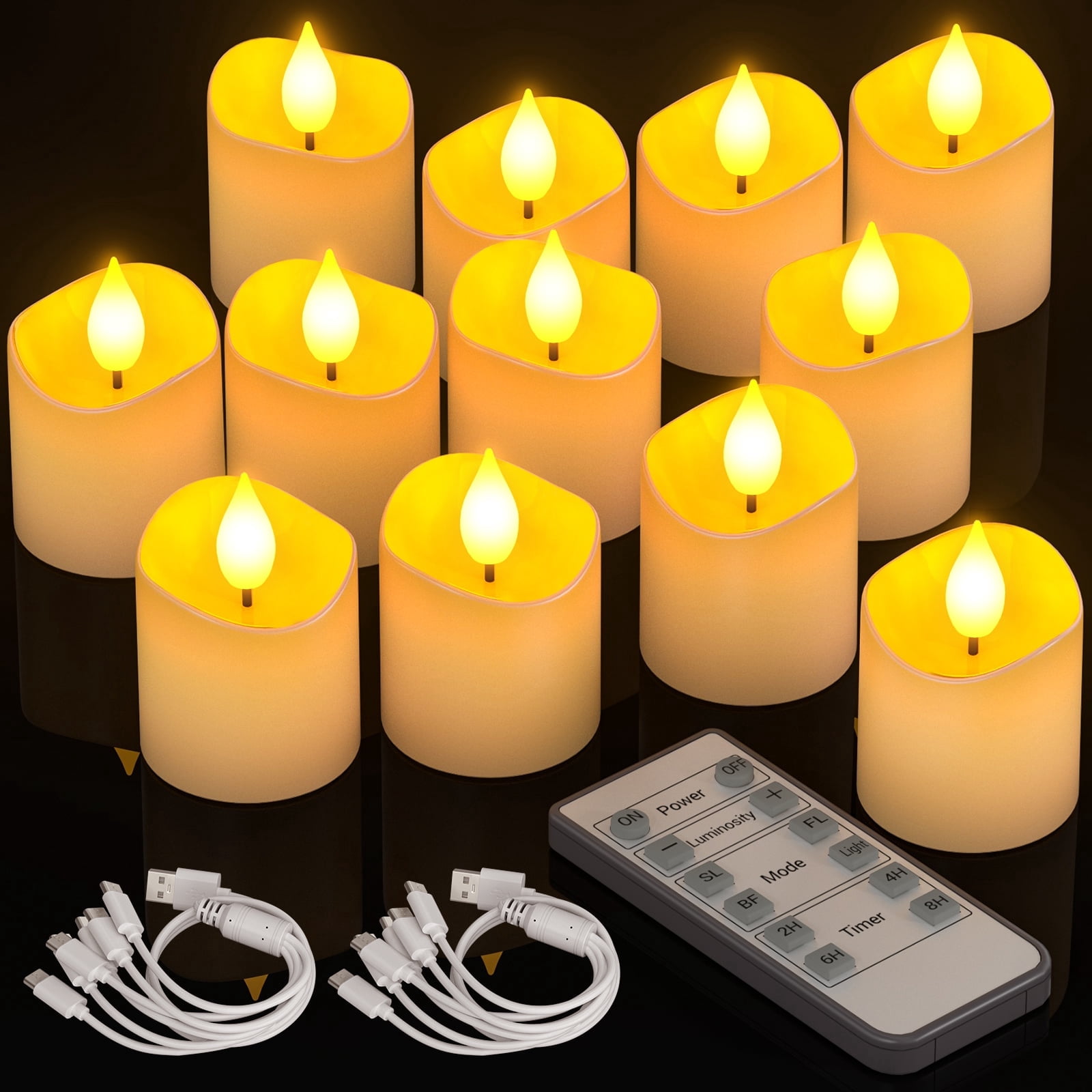 PChero Rechargeable Flameless Candles with Remote Timer, 12pcs ...