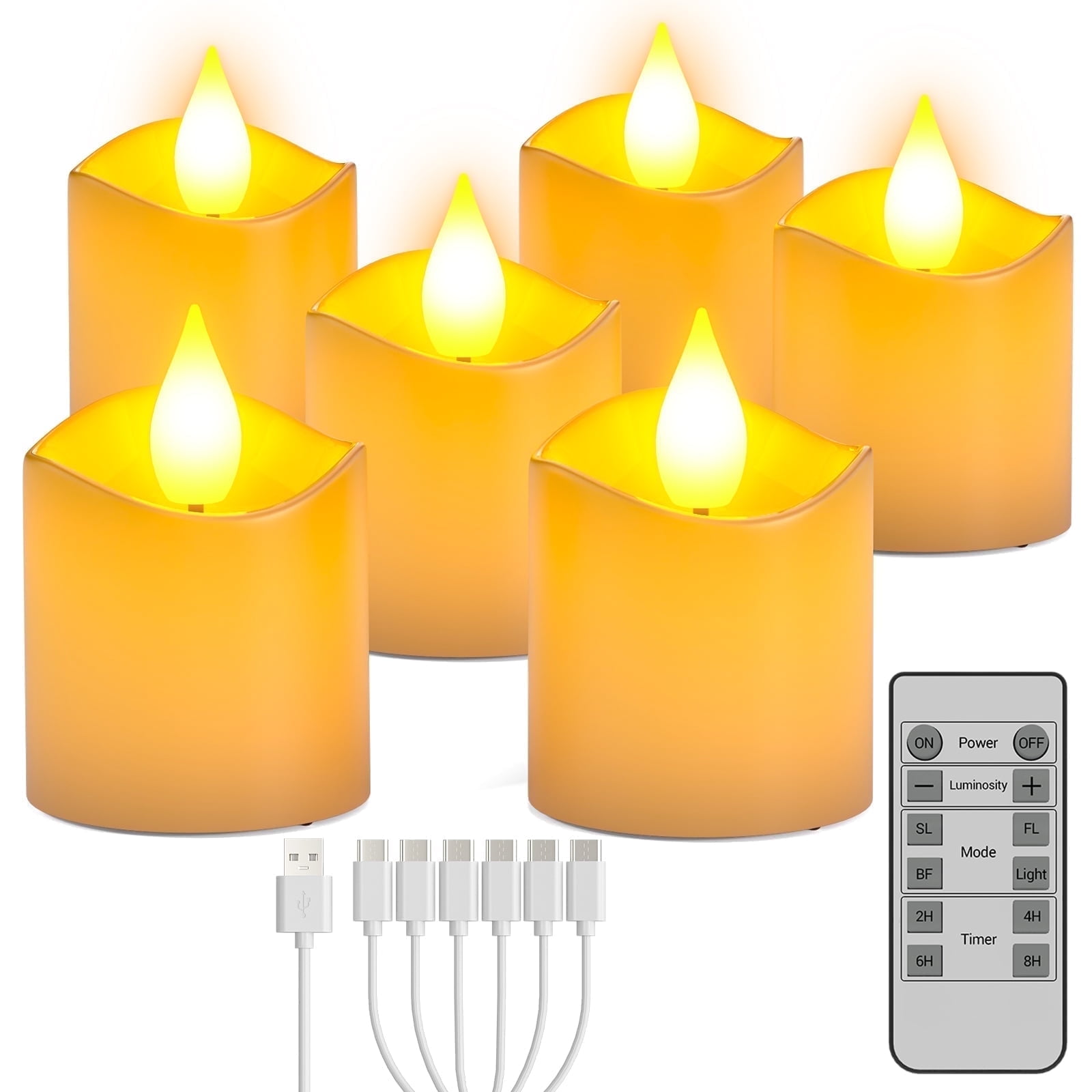 PChero 6pcs Rechargeable Votive Candles with Timer Remote, Battery ...