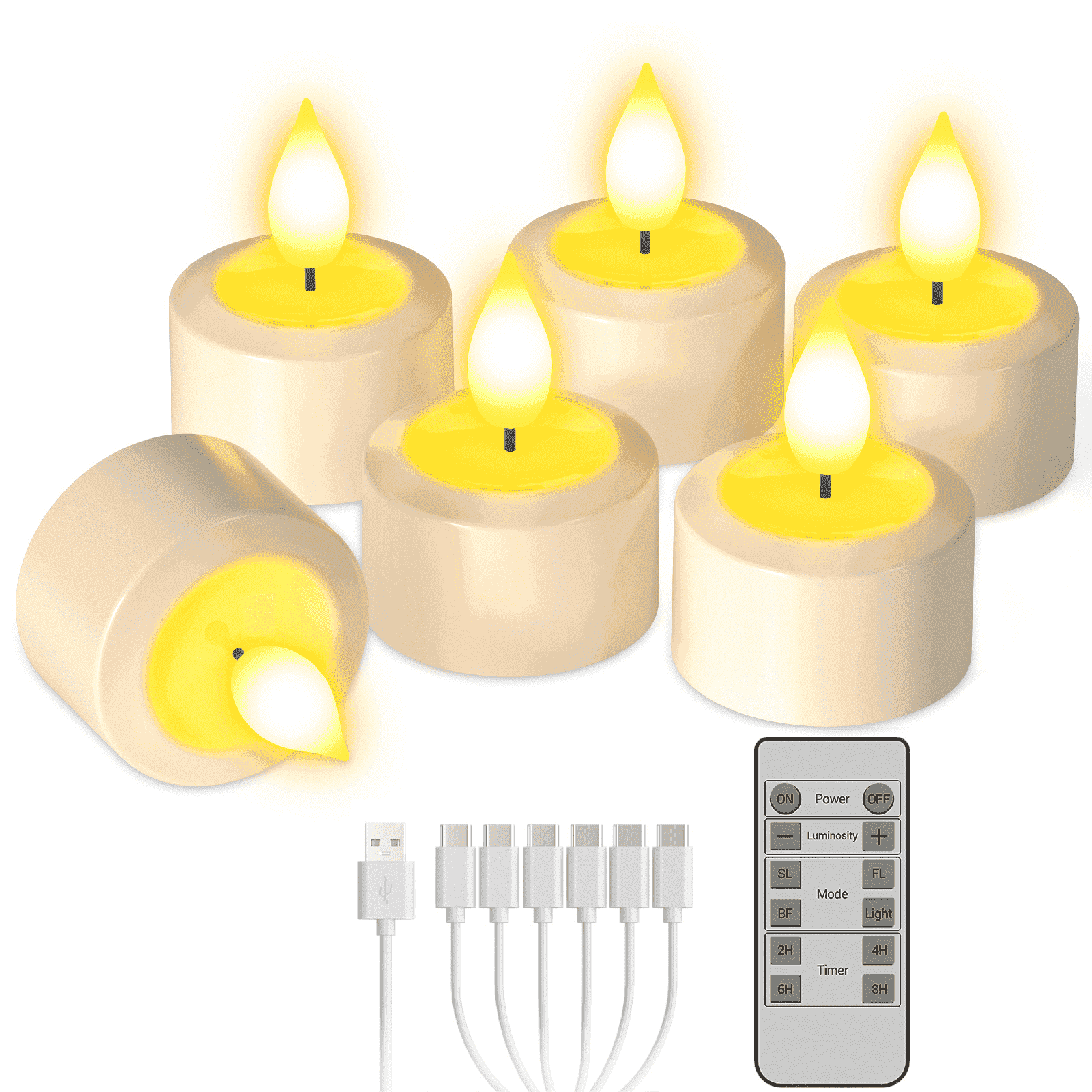 PChero Flameless Rechargeable Tea Lights with Remote Timer, 6pcs ...