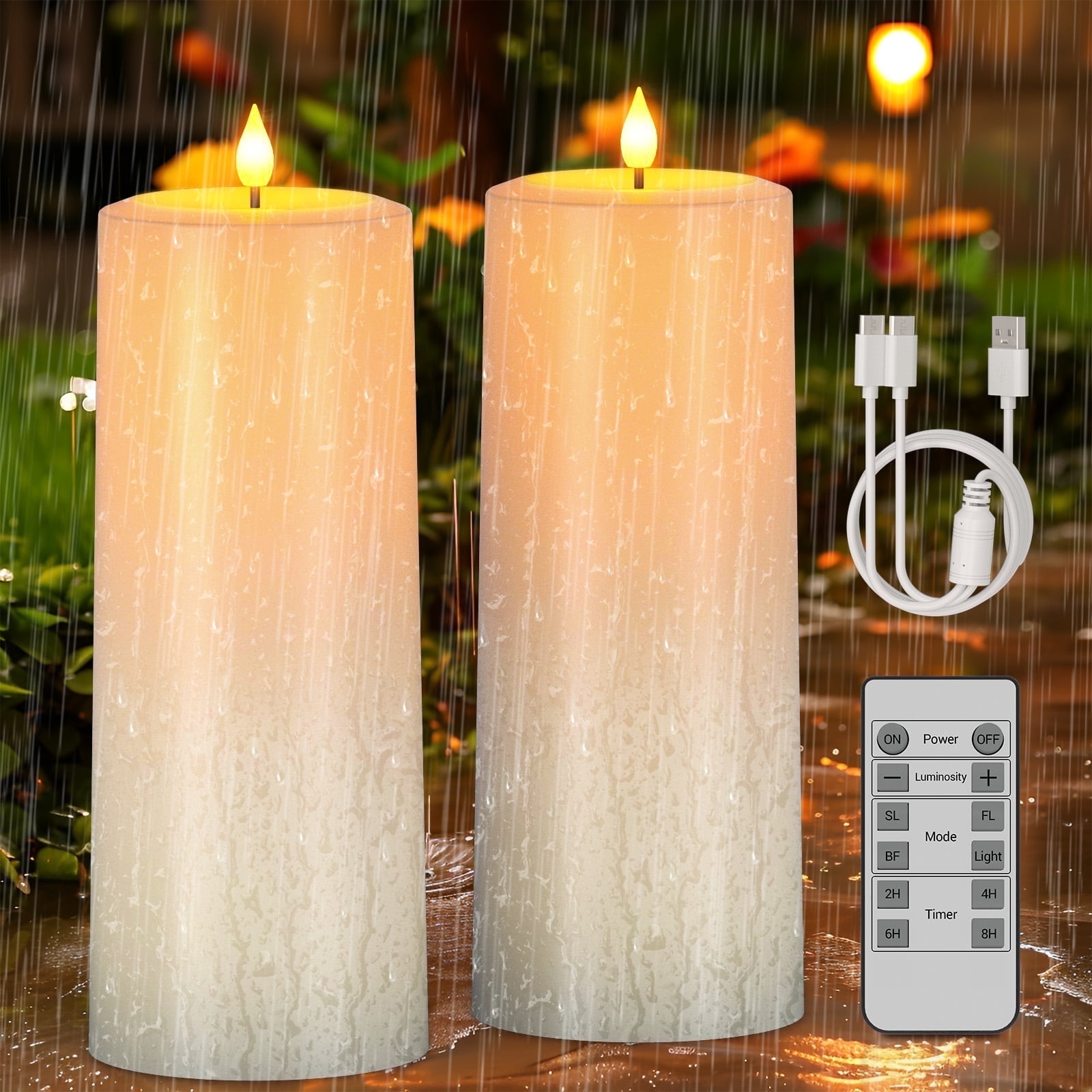 PChero Large Solar Candles Outdoor Waterproof, Rechargeable Flameless ...