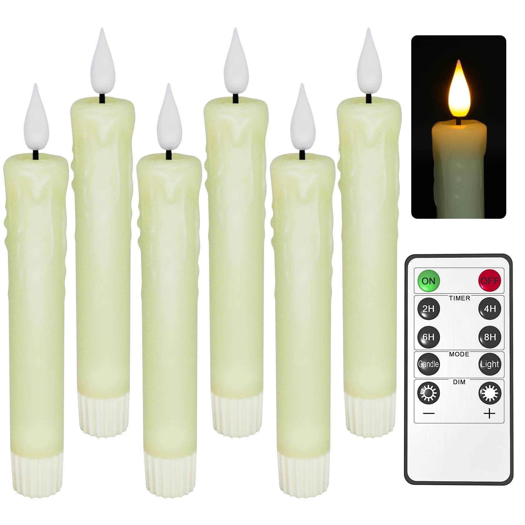 PChero Real Wax LED Flameless Taper Candles with Remote Timer, 6.4inch ...