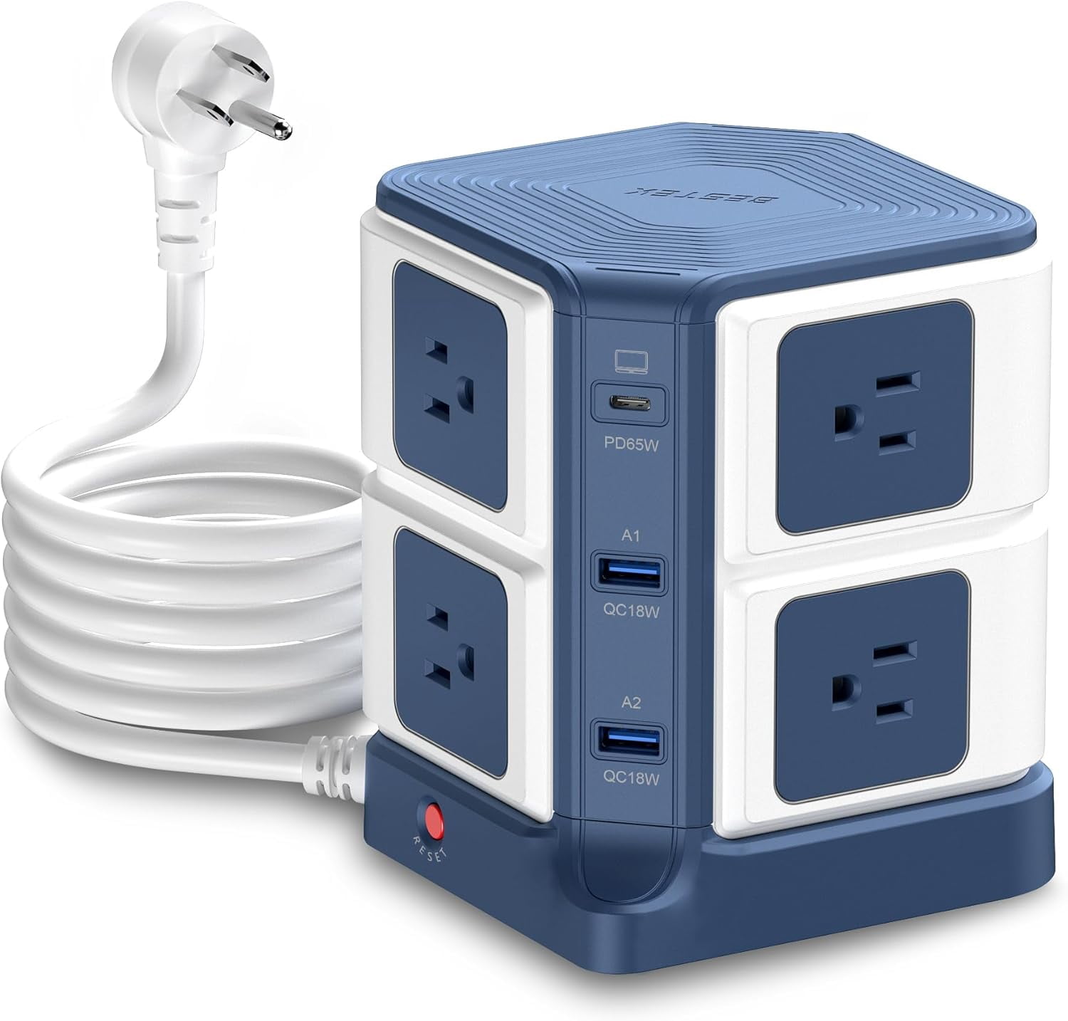 PD 65W USB C Power Strip with Wireless Charger 8-Outlet Surge Protector ...