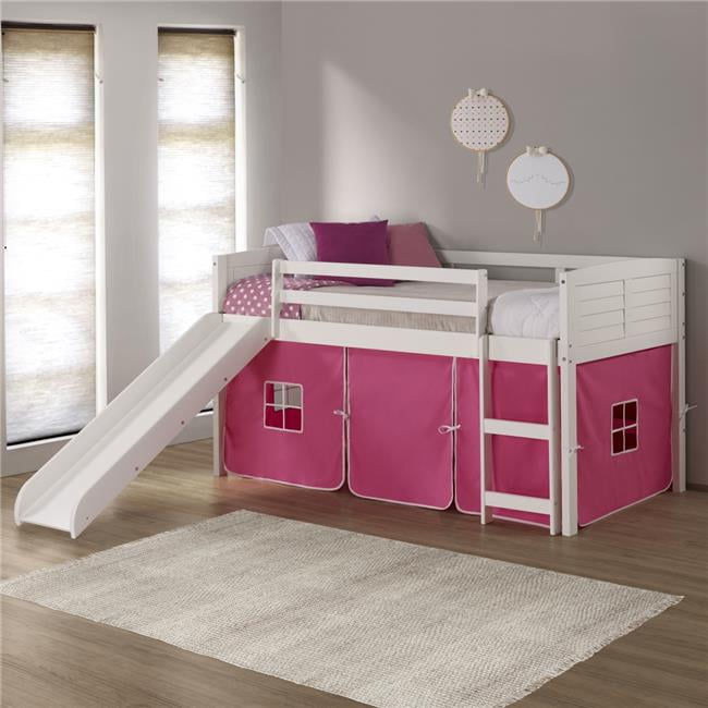 PD-790ATW-P-785W Twin Size Louver Low Loft with Slide & Pink Tent in ...
