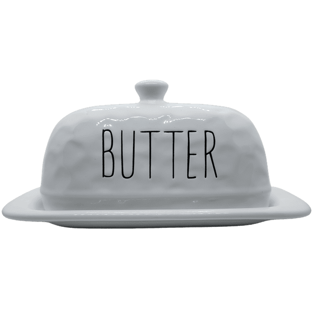 PD Home & Garden White Ceramic Farmhouse Rustic Butter Dish Round ...