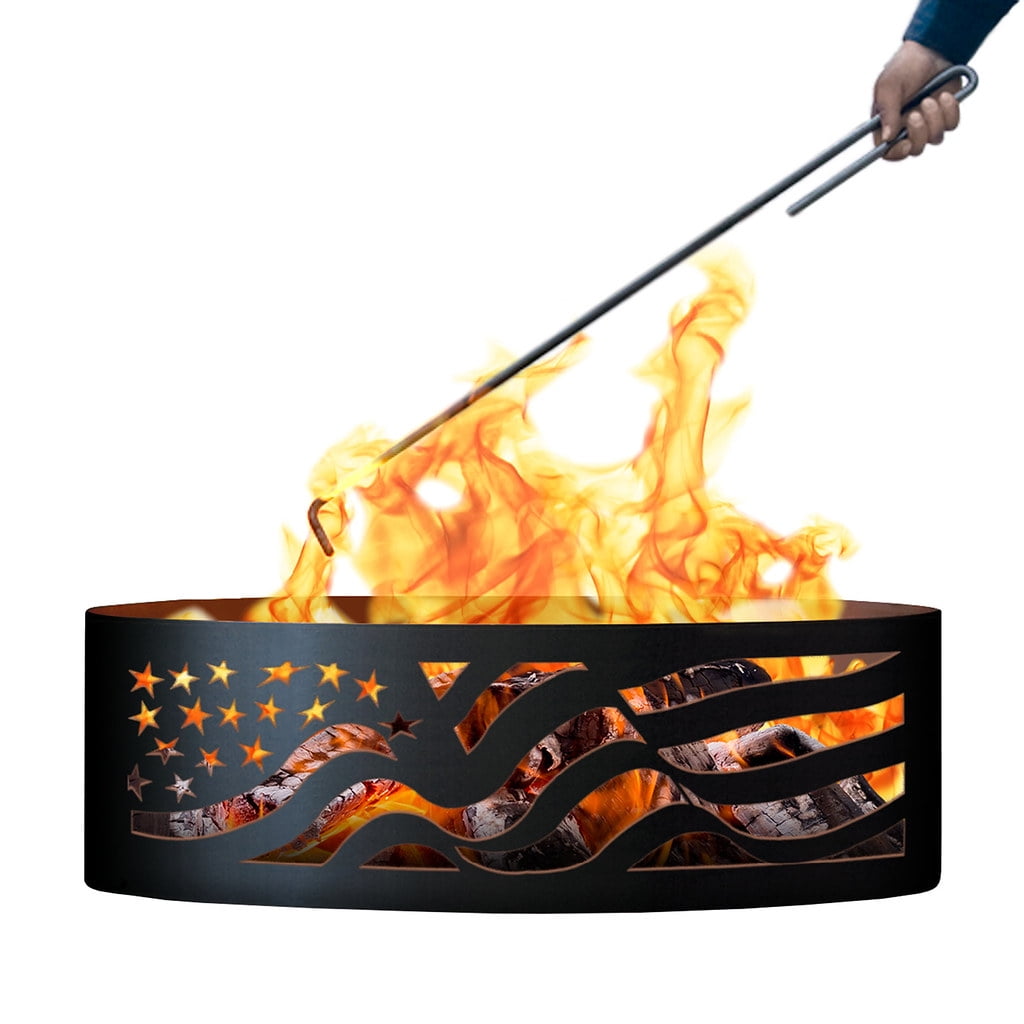 PD Metals American Flag 12 in. Tall 48 in. Diameter Fire Ring - Fire ...