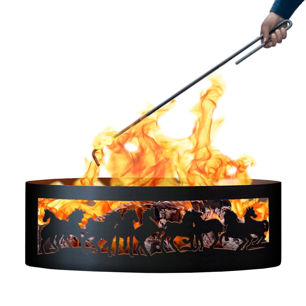PD Metals Mustangs 12 in. Tall 30 in. Diameter Fire Ring - Fire Poker ...
