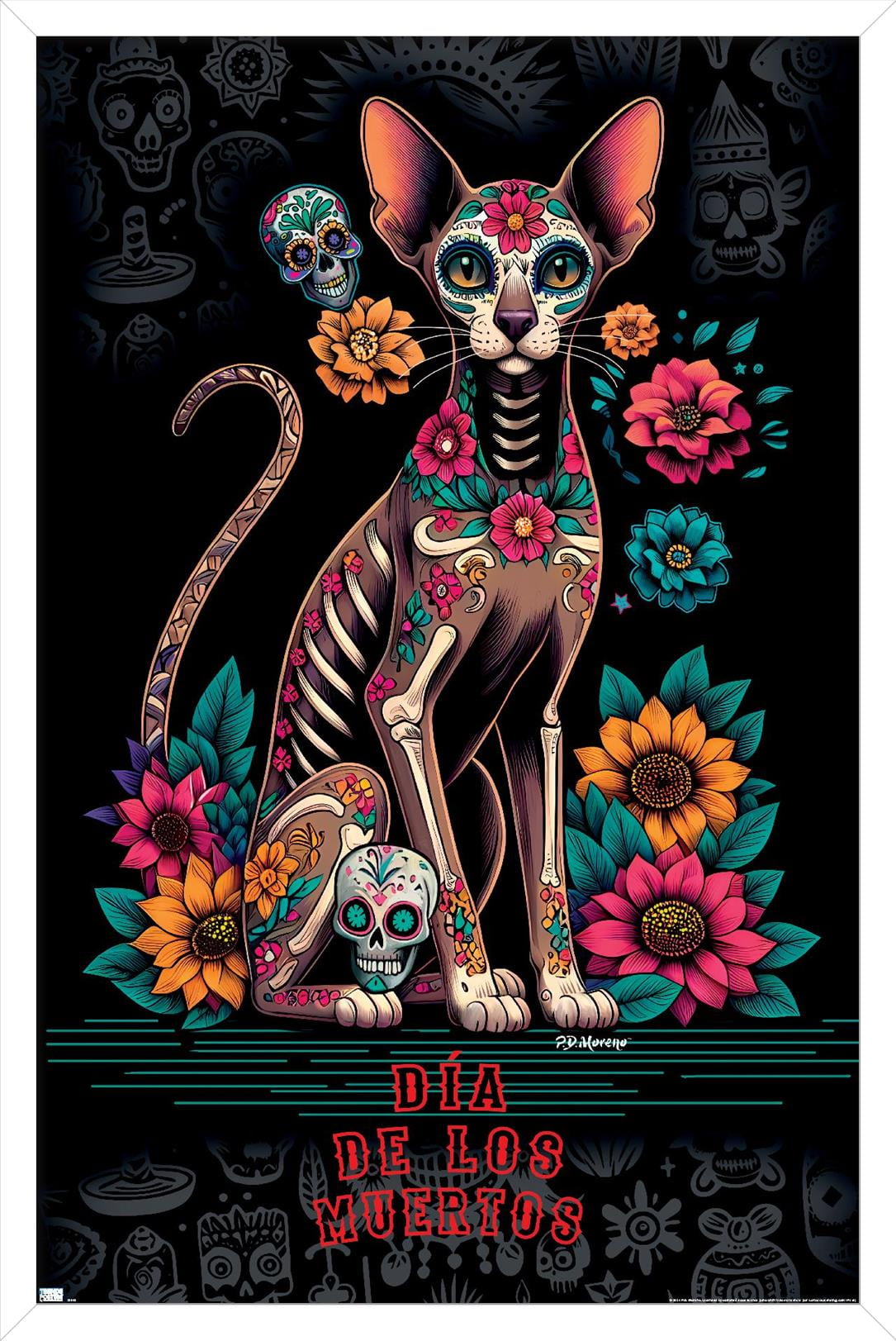 PD Moreno - Day Of the Dead Cat Wall Poster, 22.375" x 34" Framed ...