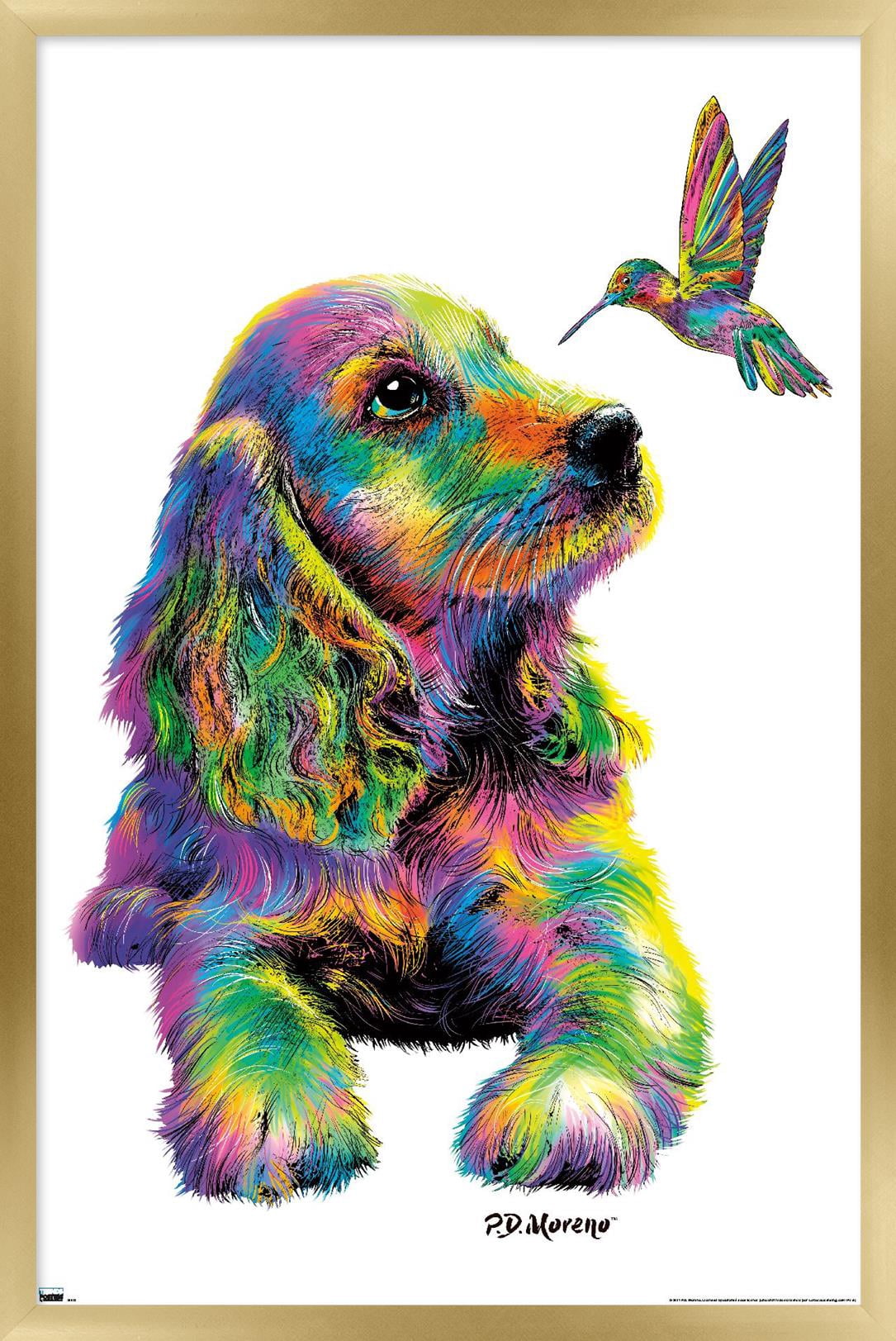 PD Moreno - Dog and Hummingbird Wall Poster, 22.375" x 34", Framed ...