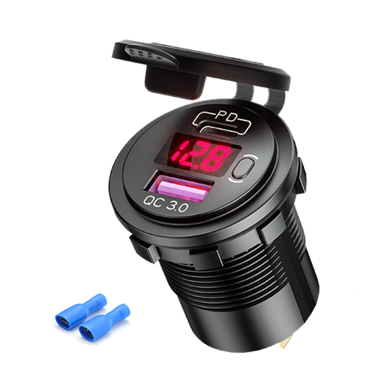 PD Type C Car USB Socket QC3.0 12V/24V Car Charger Socket Switch with ...