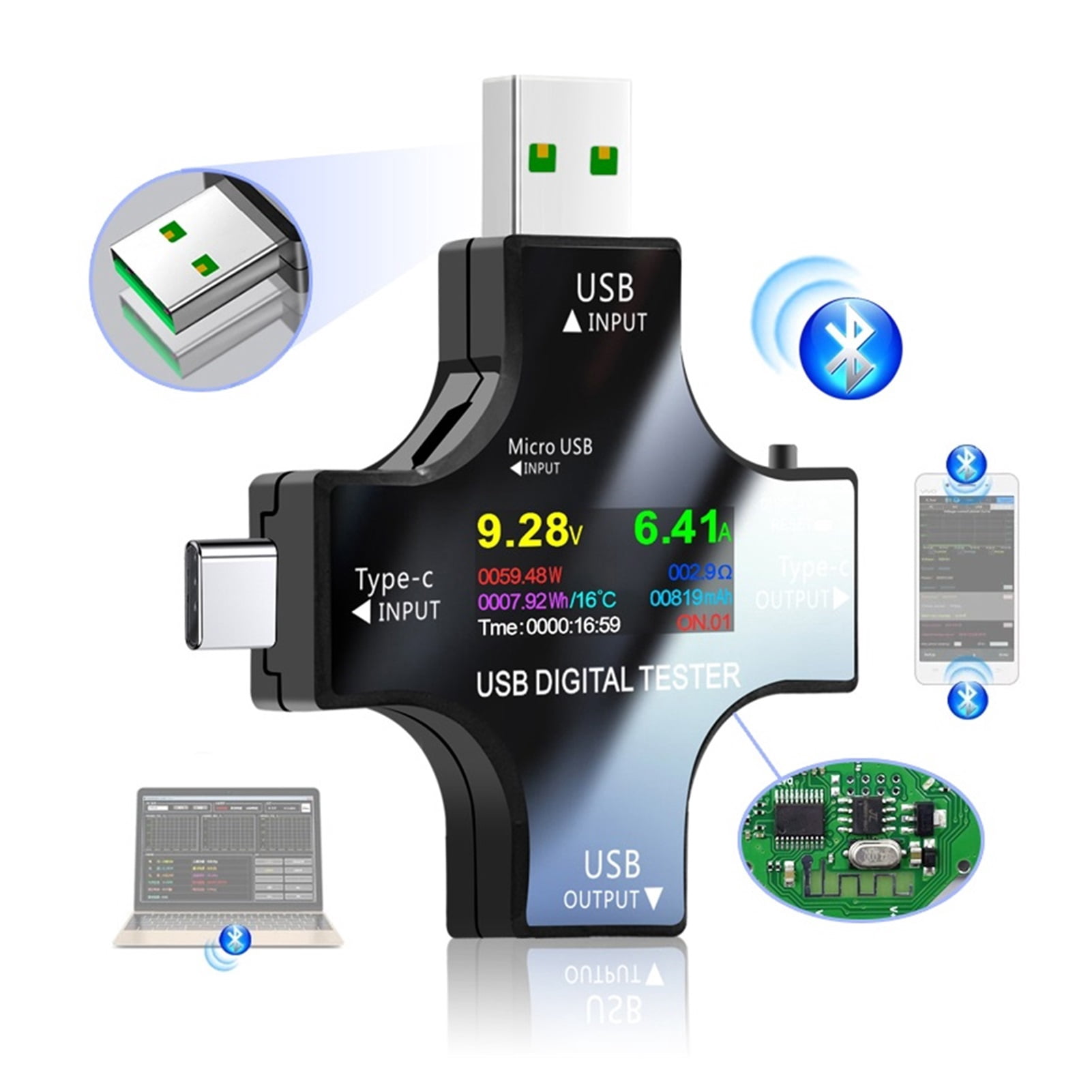 PD USB Color tester 12 in 1 DC Digital voltmeter current voltage Type-C ...