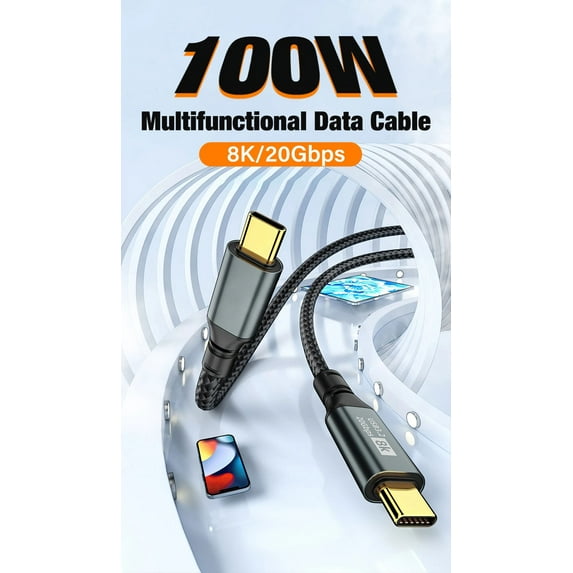 PD100W USB 3.2 20Gbps 3 Functional Data Cable USB C To Type C Cable 8K ...
