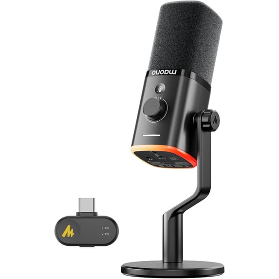 PD100W Wireless/USB Microphone, PC Gaming Mic with One-Click Noise ...