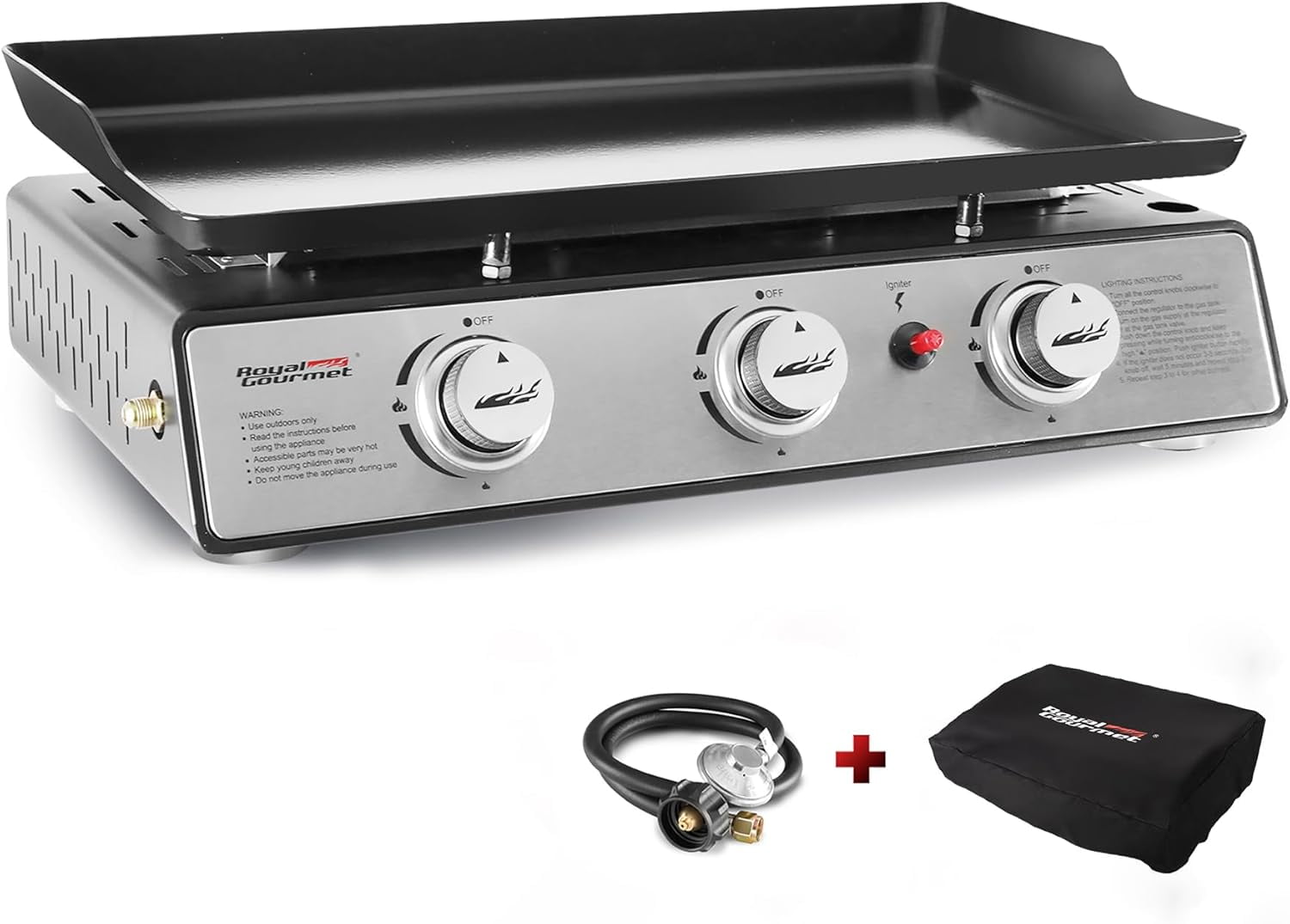 PD1301S Portable 24-Inch 3-Burner Table Top Gas Grill Griddle with ...