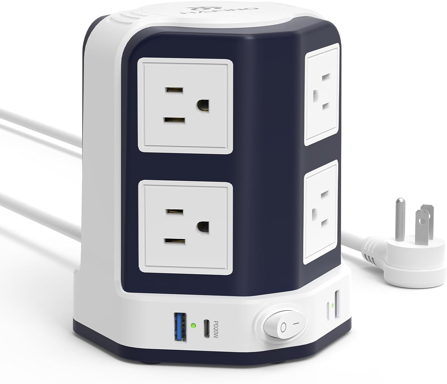 PD20W USB C Surge Protector Power Strip Tower, 10 FT Extension Cord ...