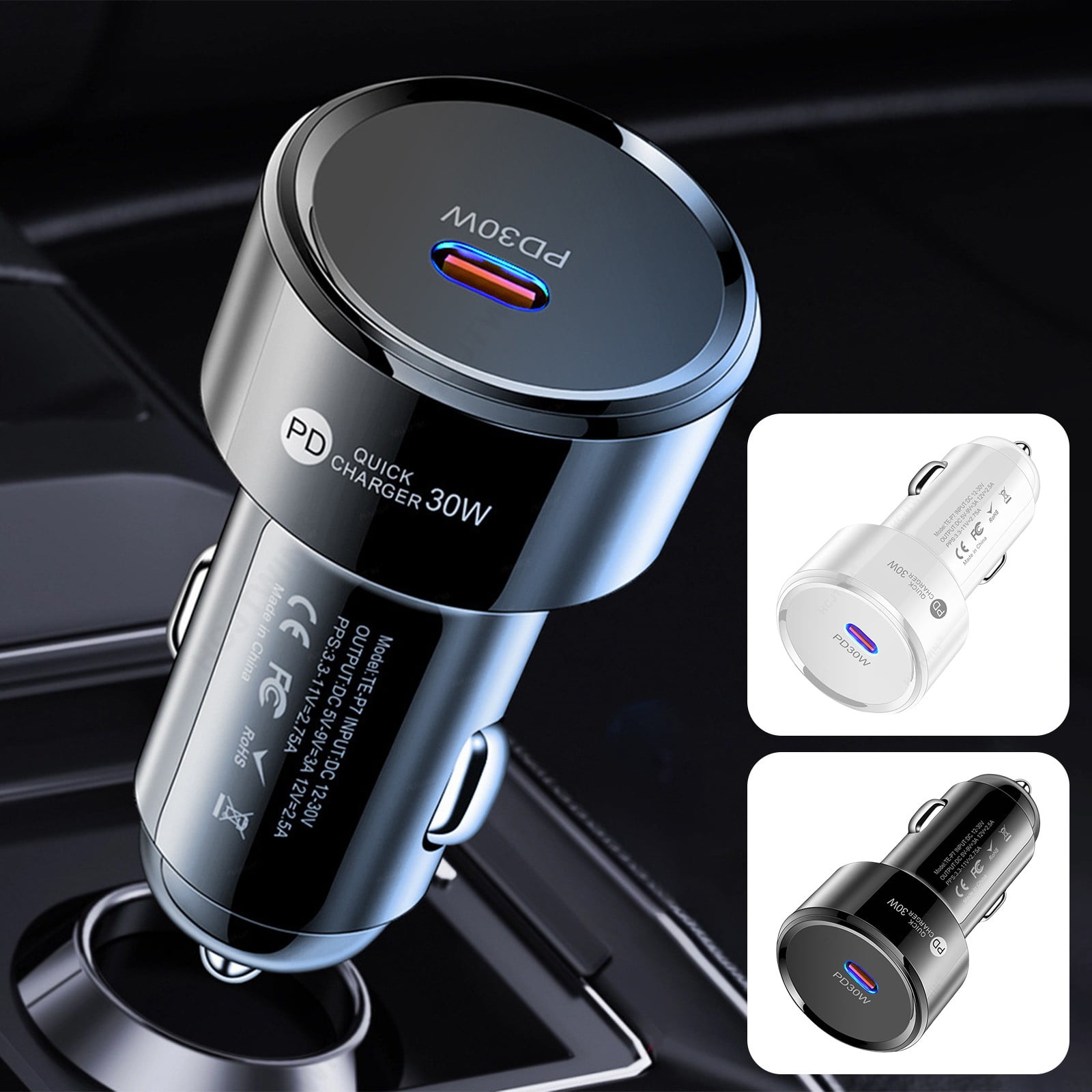 PD30W Car Charger, Fast Charging USB Type-C Adapter for Mobile Phones ...