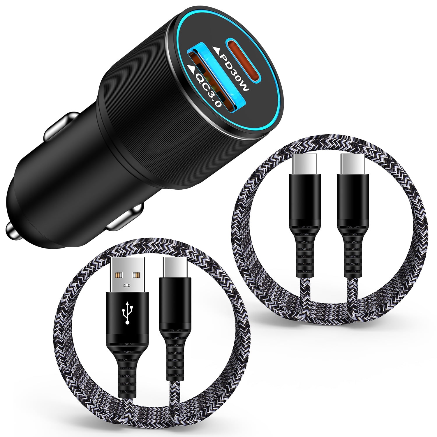 PD30W+QC18W Car Charger with 2 Pack 6FT USB C Cables, Cigarette Lighter ...