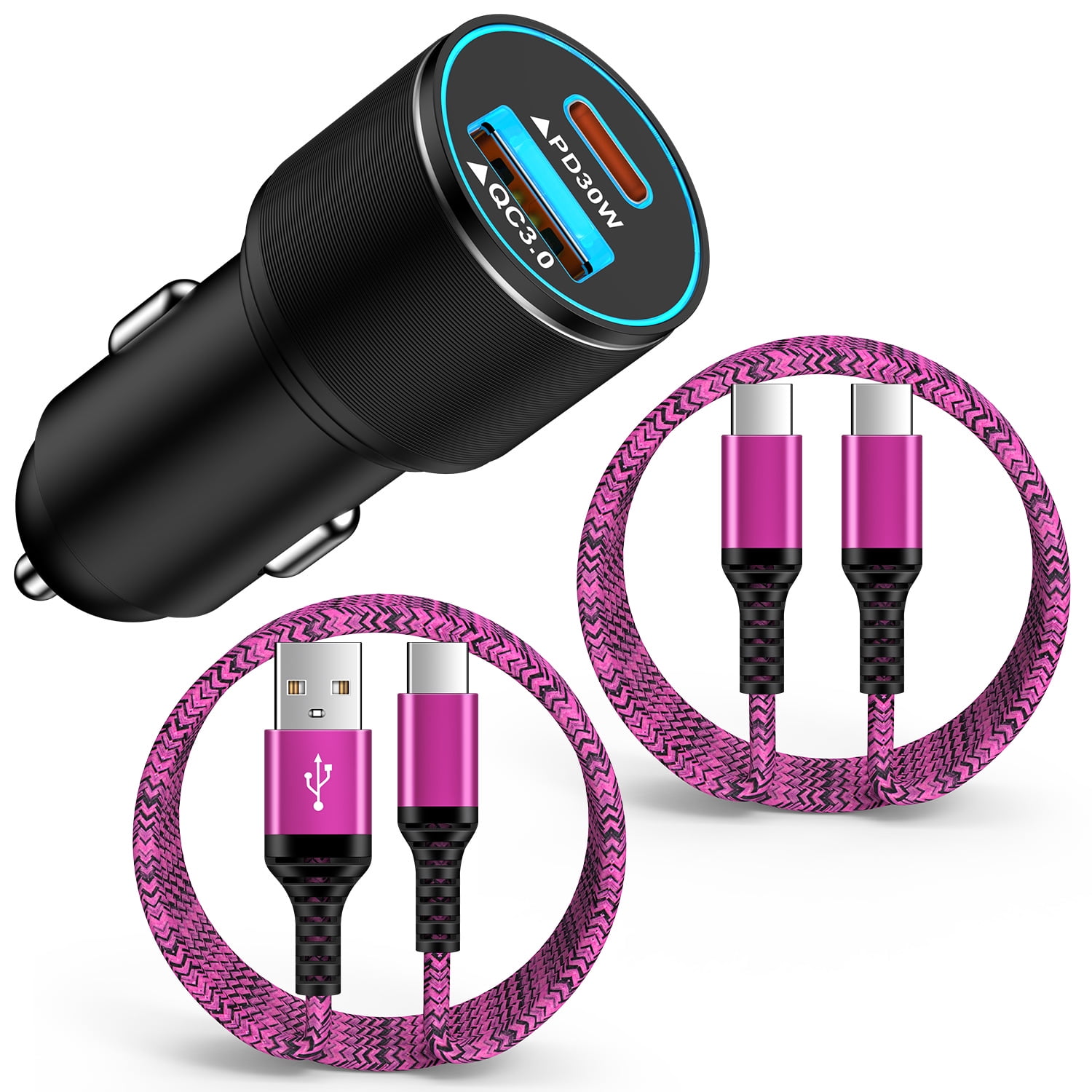 PD30W+QC18W Car Charger with 2 Pack 6FT USB C Cables, Cigarette Lighter ...