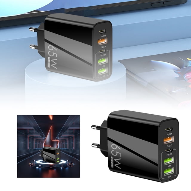PD65W Wall Charger - 3 USB Ports with EU/UK/US Plugs, Fast Charging ...