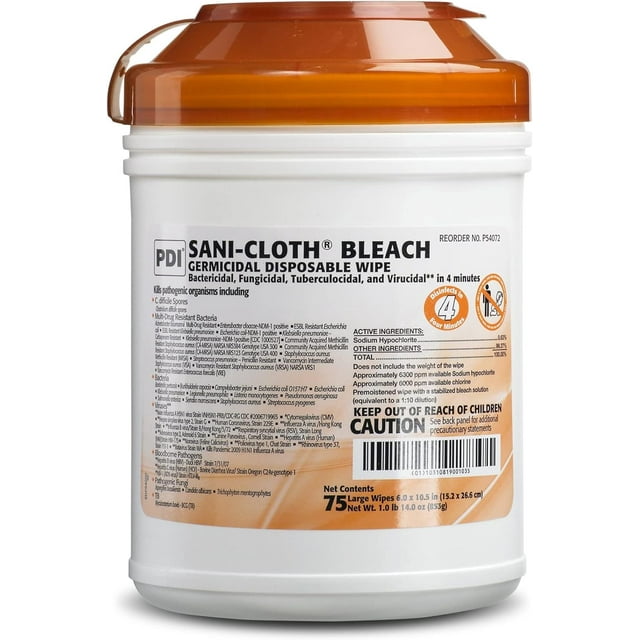 PDI Sani-Cloth Bleach Germicidal Disposable Wipes - Disinfecting ...