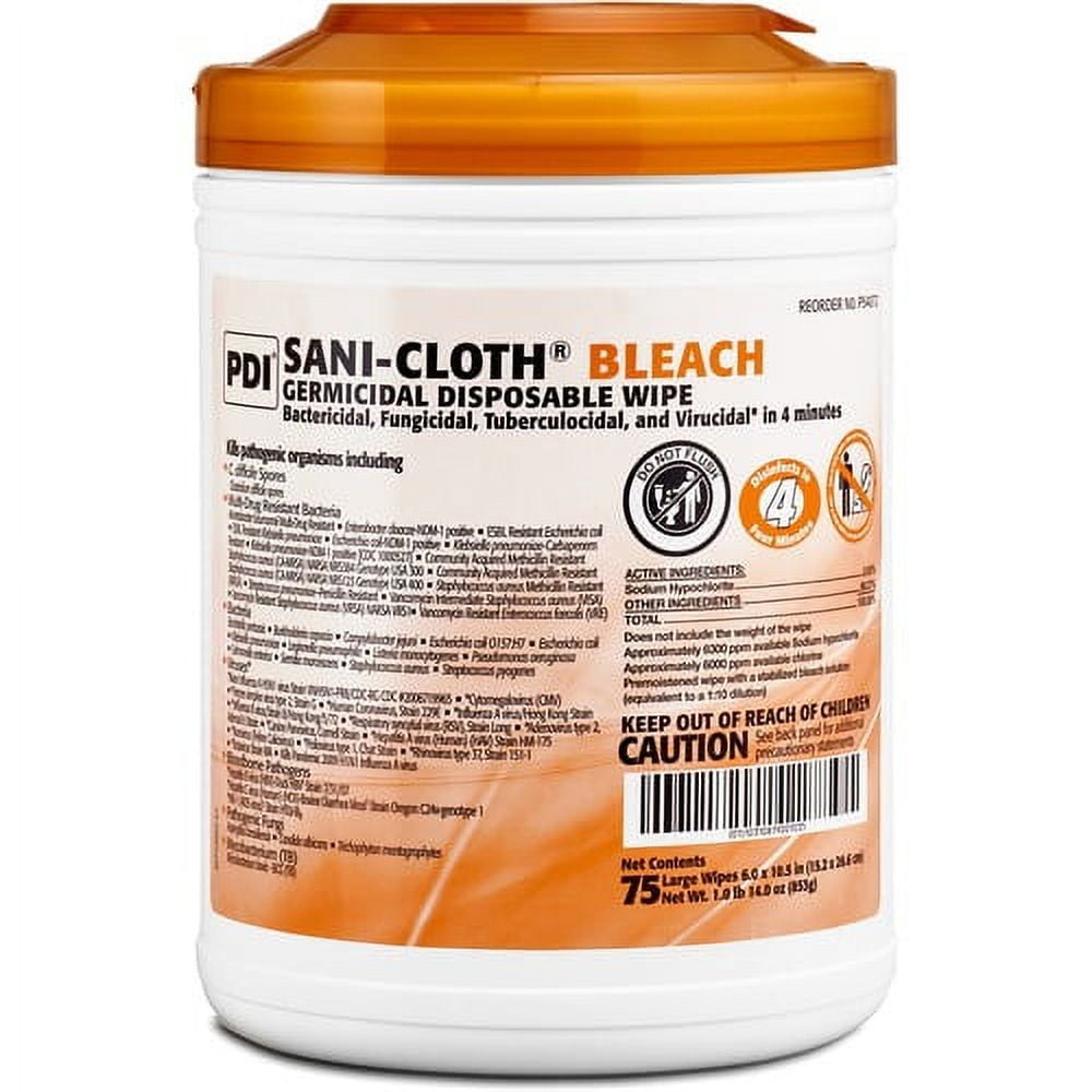 PDI Sani-Cloth Bleach Germicidal Wipes - Ready-To-Use Wipe6" Width x 10 ...