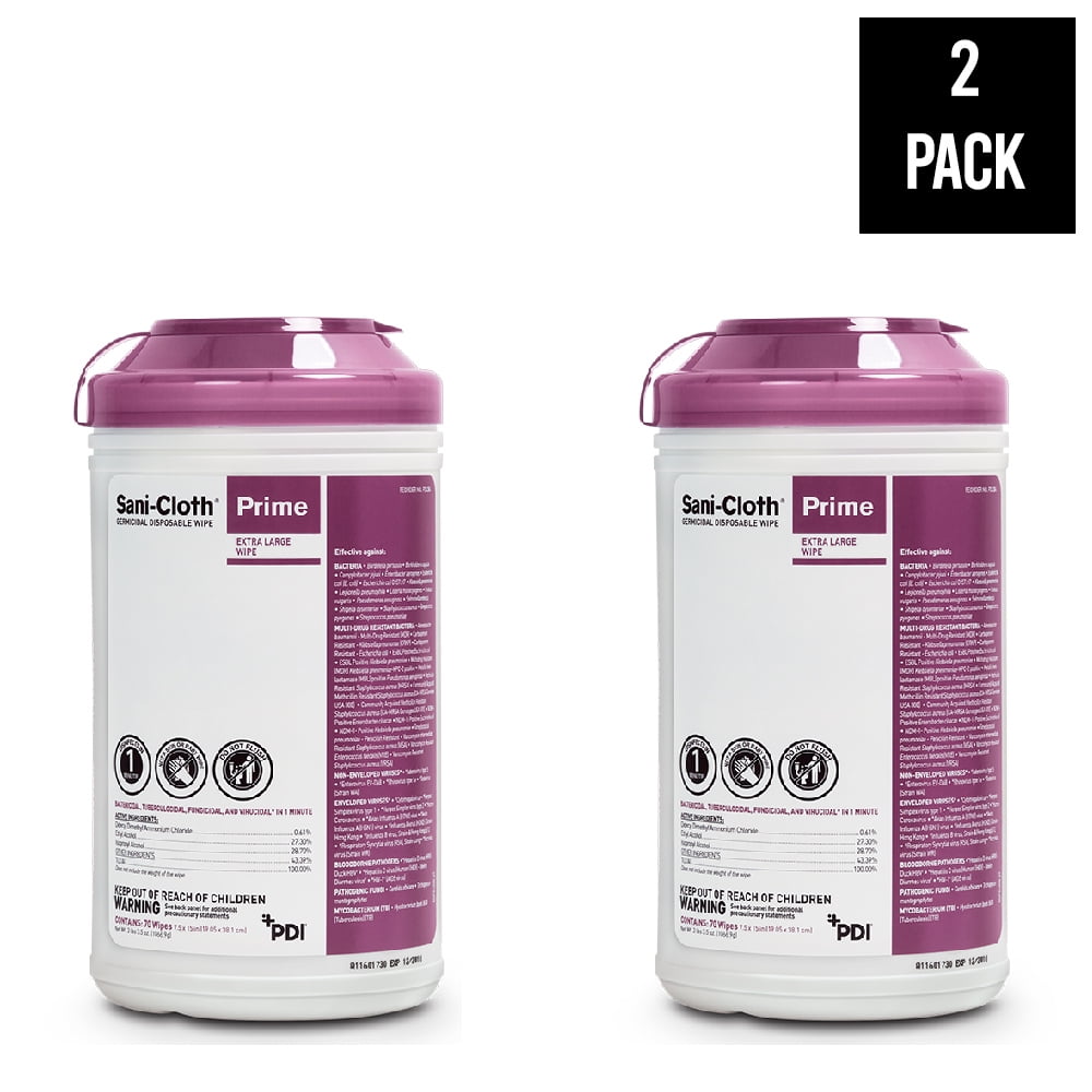 PDI Sani-Cloth Prime 70 Extra Large 7.5 x 15 Inch Wipes 2 Pack ...