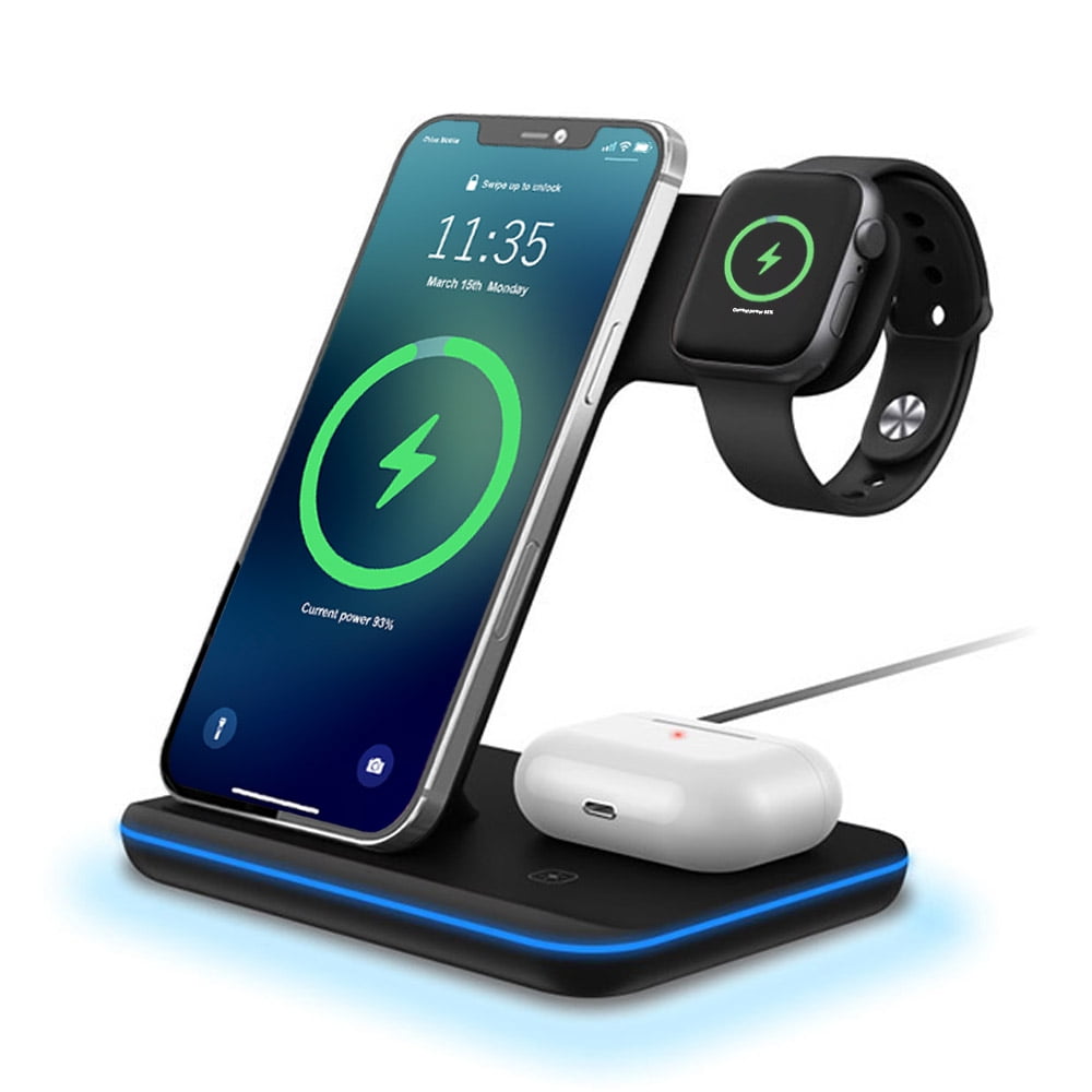 PDKUAI 3-in-1 Wireless Charging Docking Station with Type-C Cable, for iPhone & Apple Watch ...