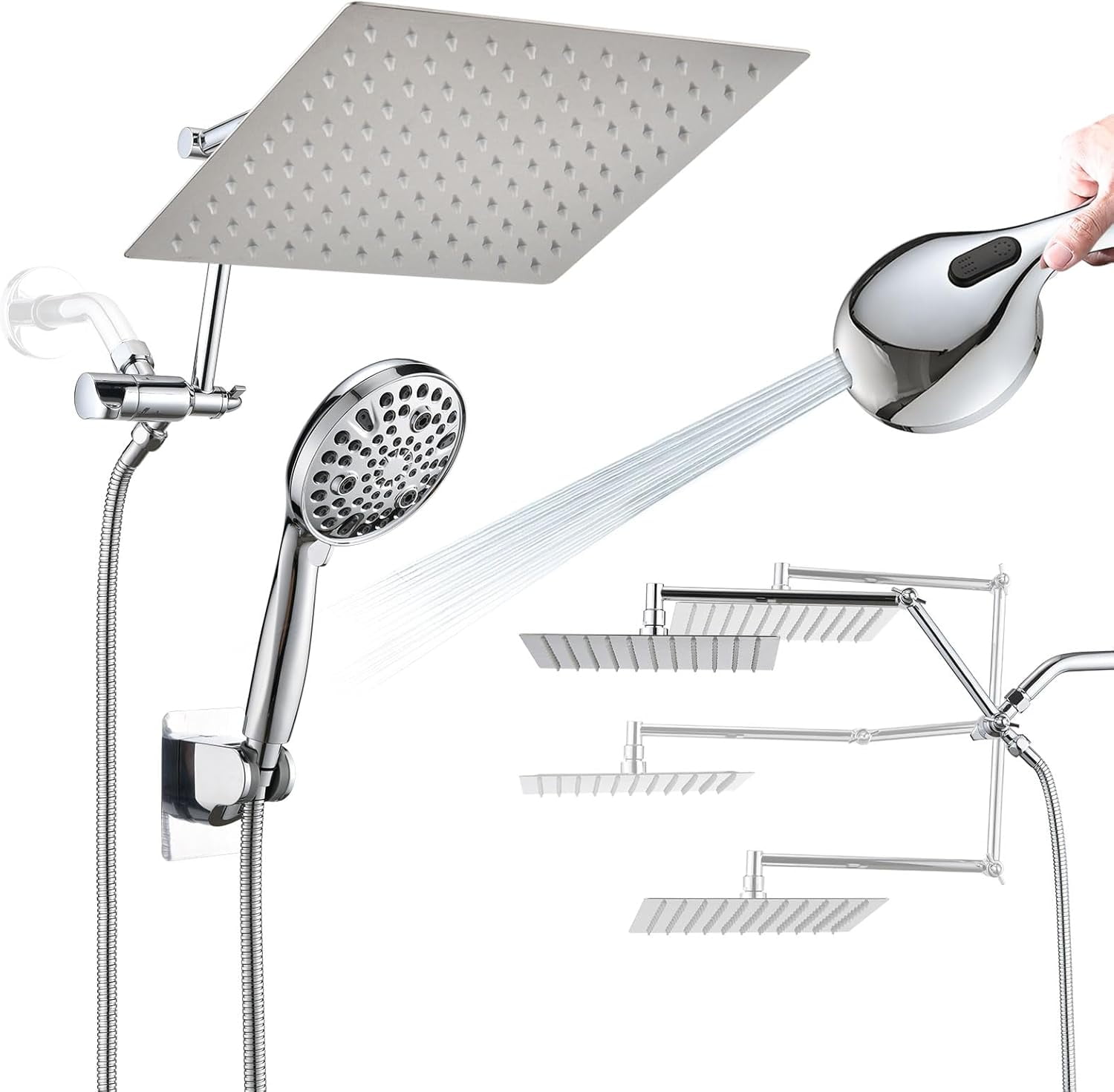 PDP Bath 10" Rainfall Shower Head with Handheld Spray, Dual Rain ...