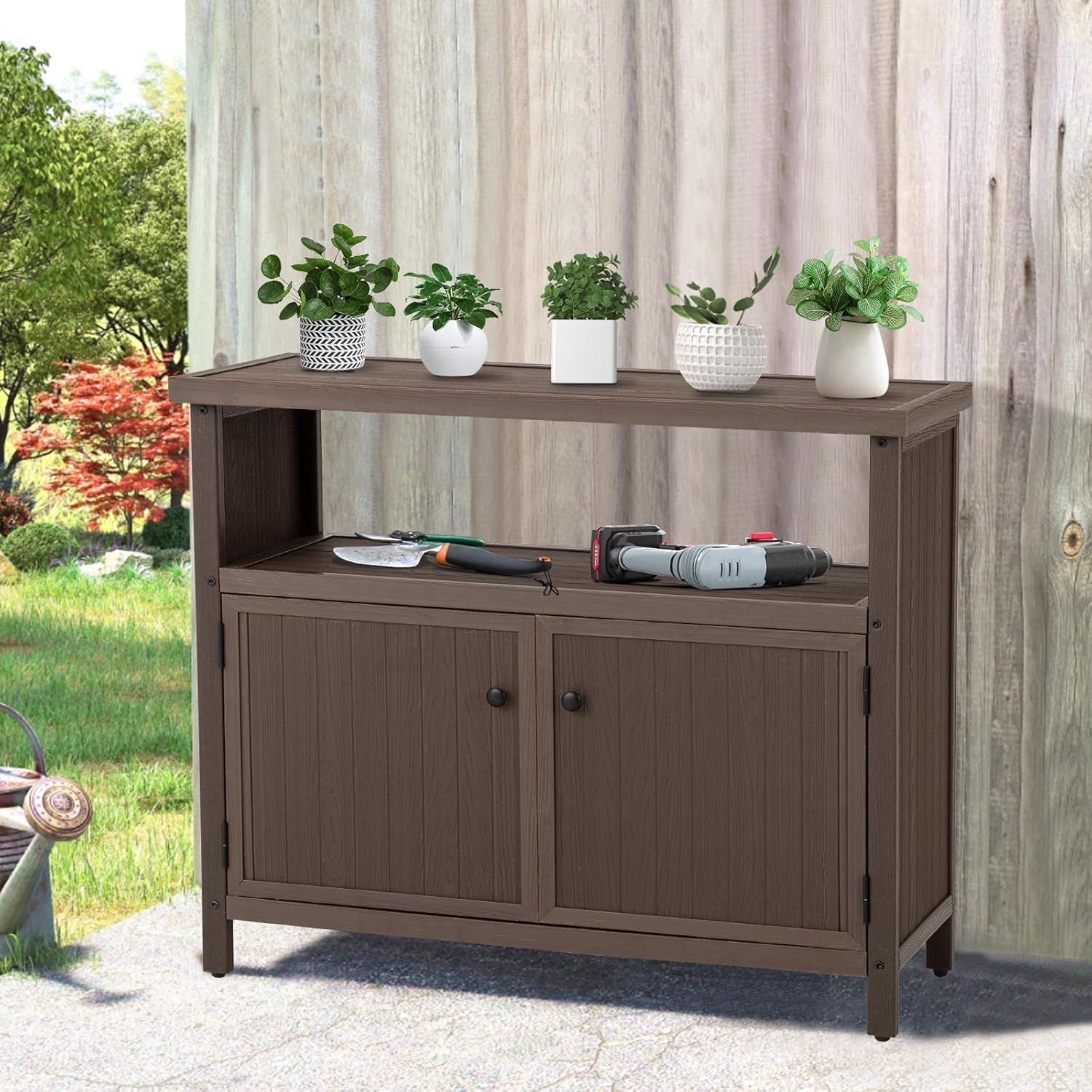 PE Patio Outdoor Cabinet with 2 Doors - Weather Resistant Storage ...
