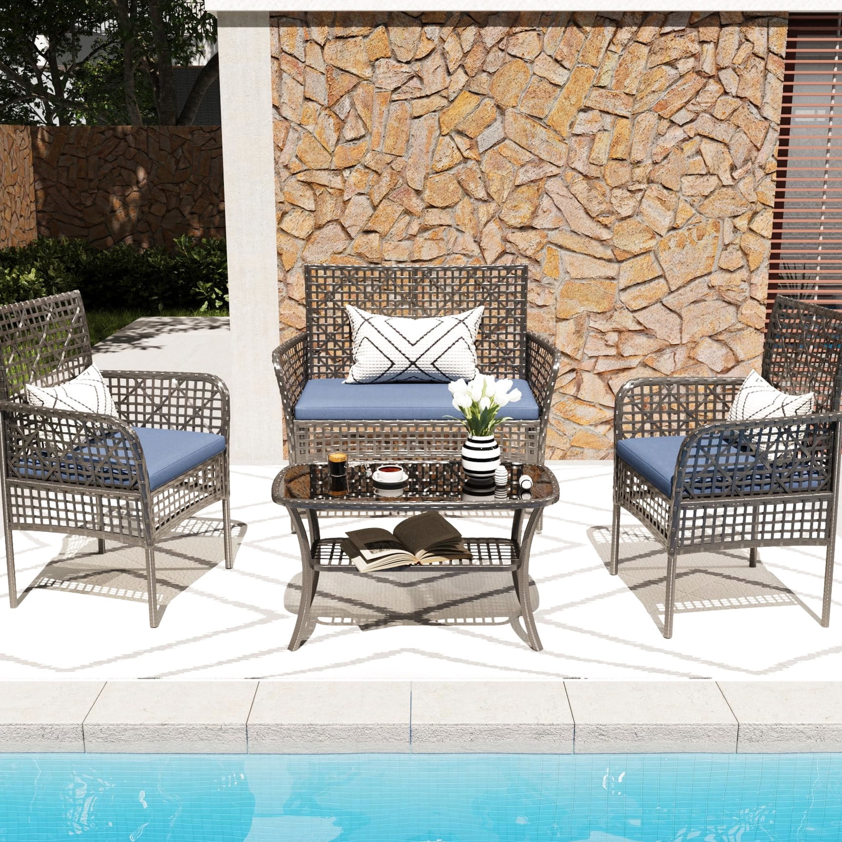 PE Rattan Garden Set, Storage Function - Keep Items - Backyard Fun ...