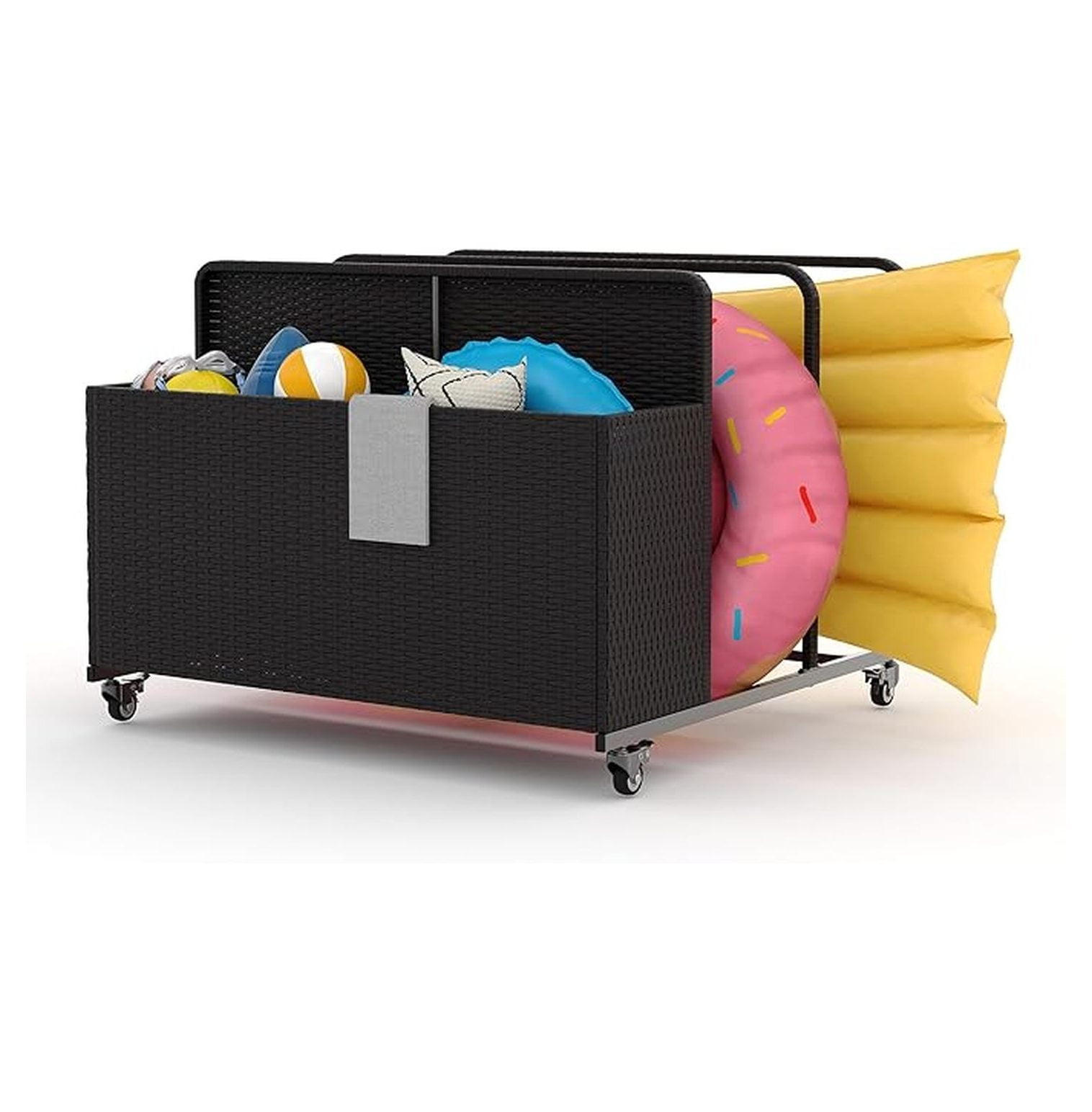 PE Rattan Outdoor Pool Caddy With Rolling Wheels, Patio Wicker Poolside ...
