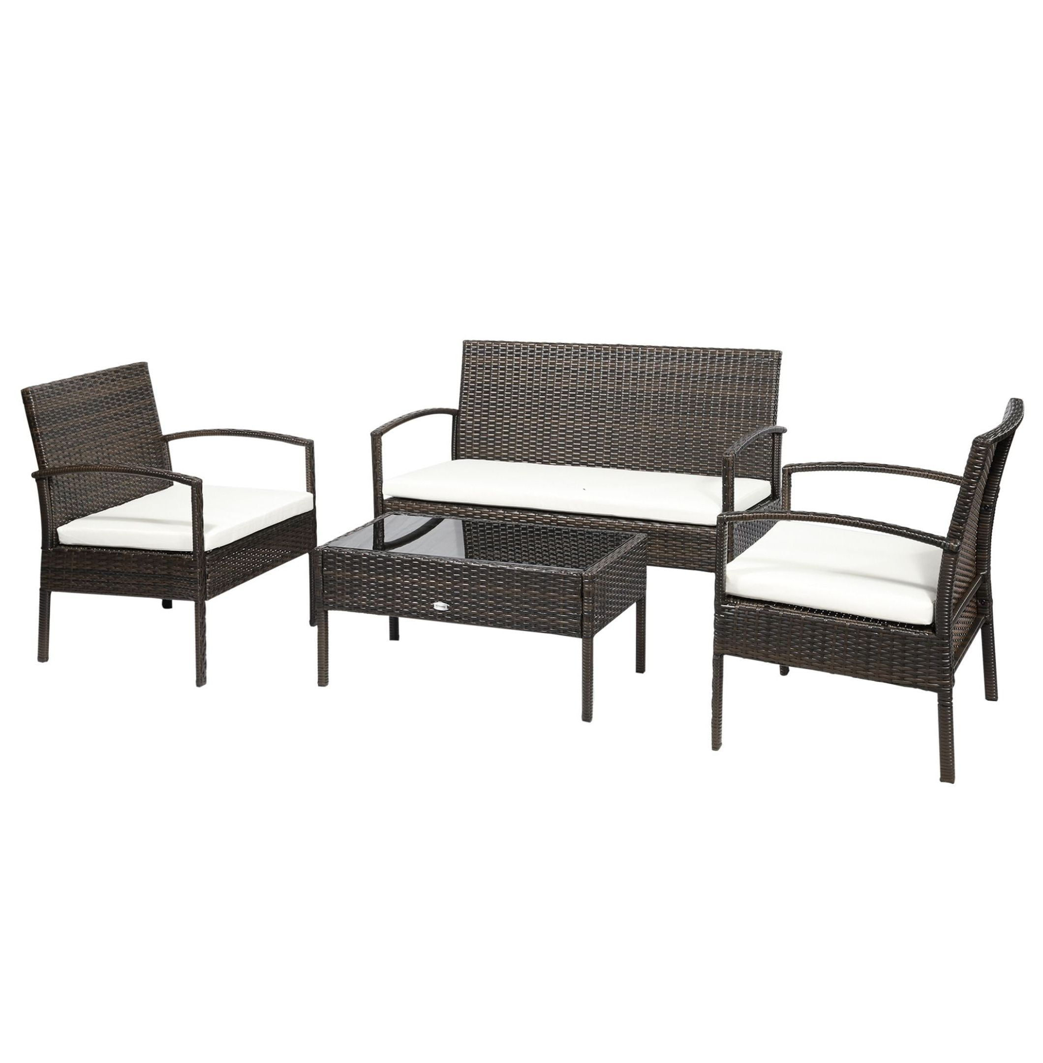 PE Rattan Patio Furniture Set 4-Piece Outdoor Conversation Set - Brown ...