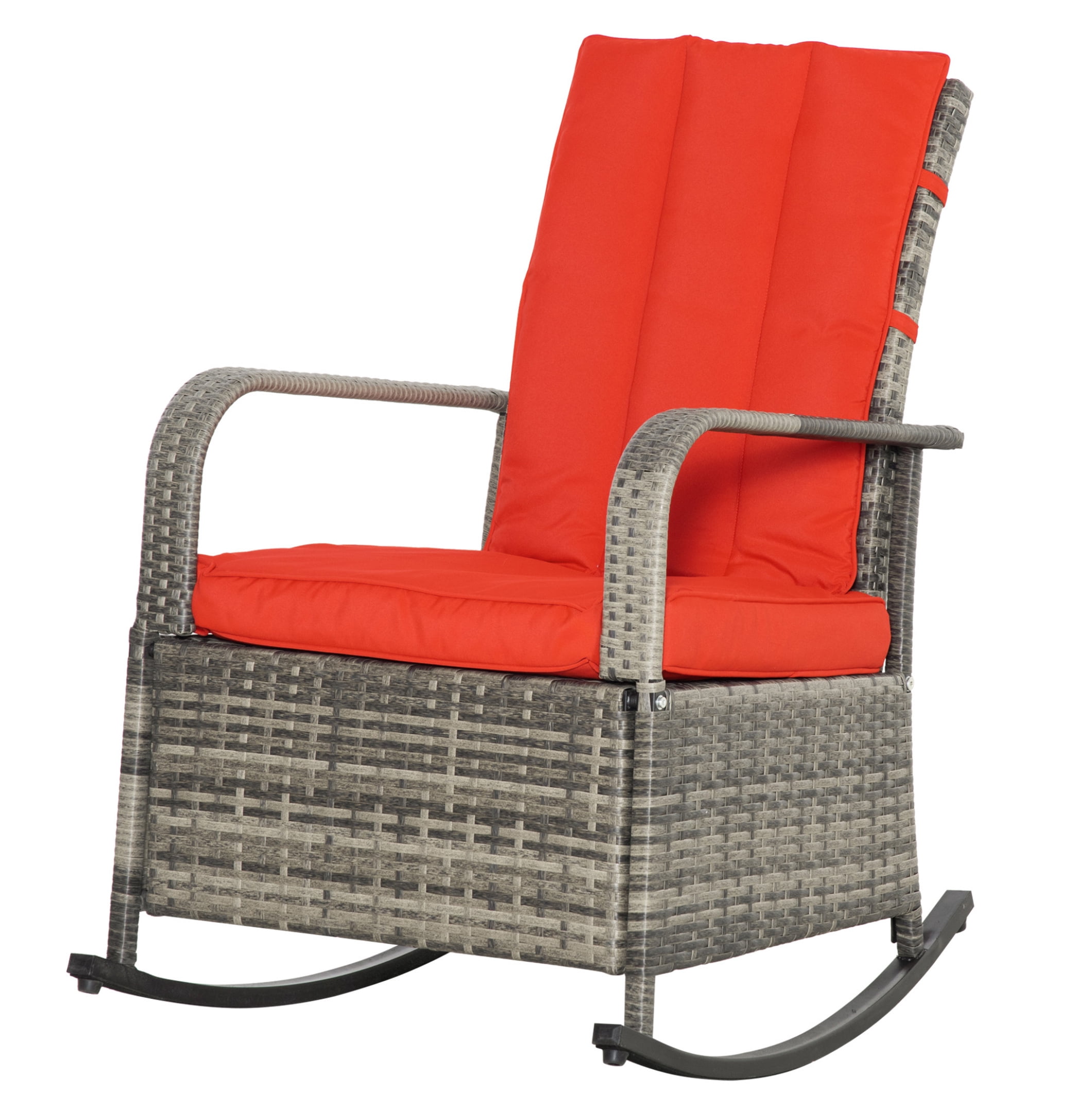 PE Rattan Rocking Recliner with Footrest - Red Cushions, Outdoor Patio ...