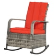 PE Rattan Rocking Recliner with Footrest - Red Cushions, Outdoor Patio ...