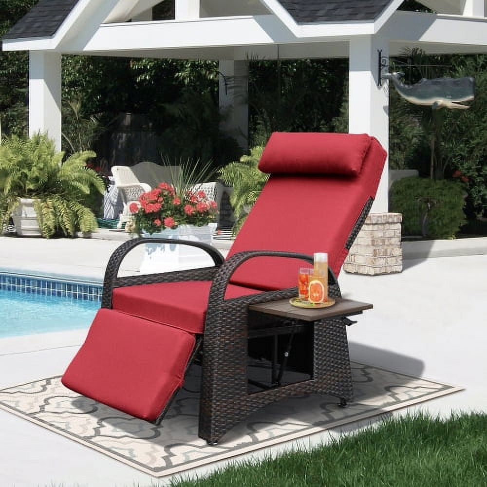 PE Wicker Chaise Lounge Chair with Flip-Up Side Table and Footrest ...