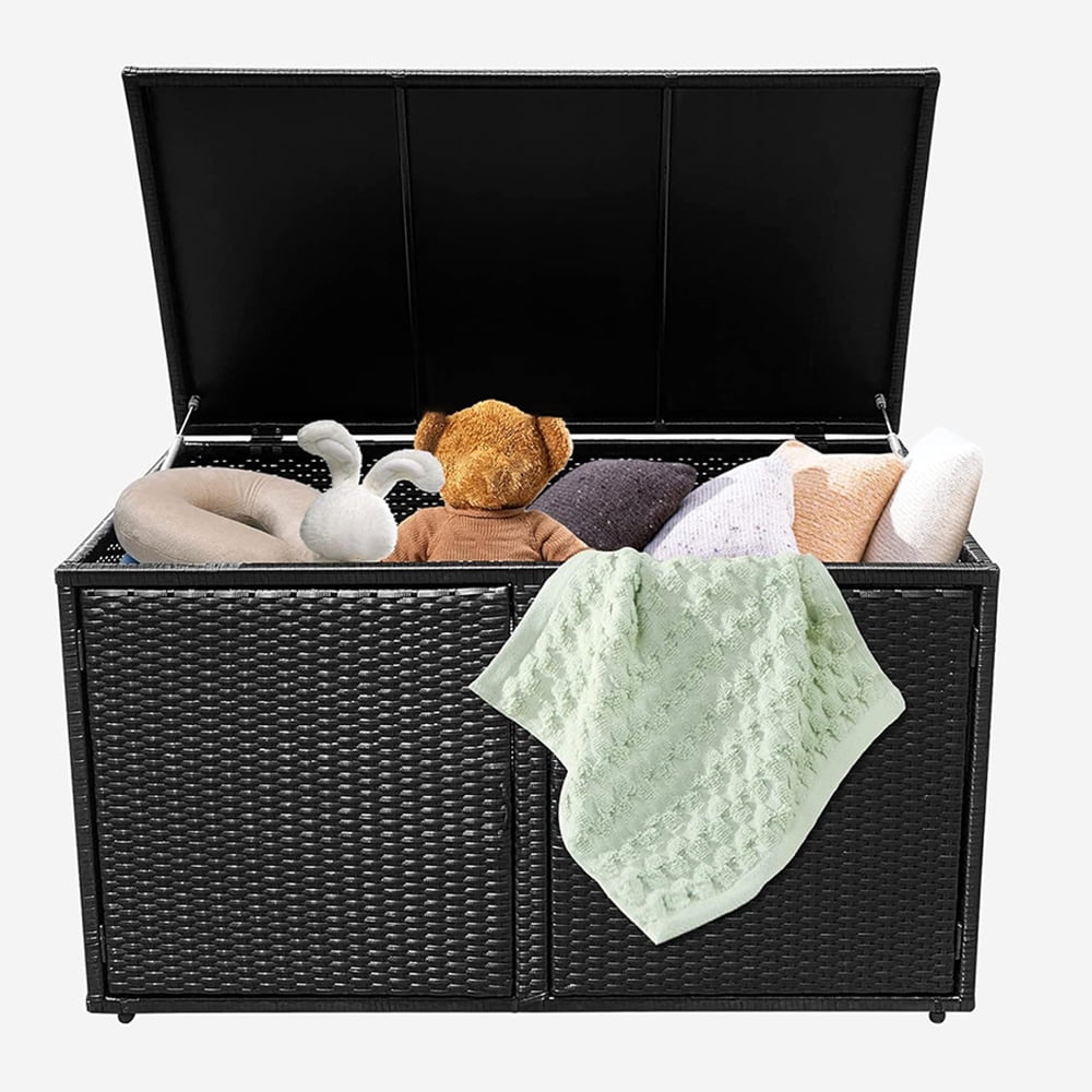 PE Wicker Storage Box - Outdoor 88 Gallon 2-Tier Deck Box for Patio ...