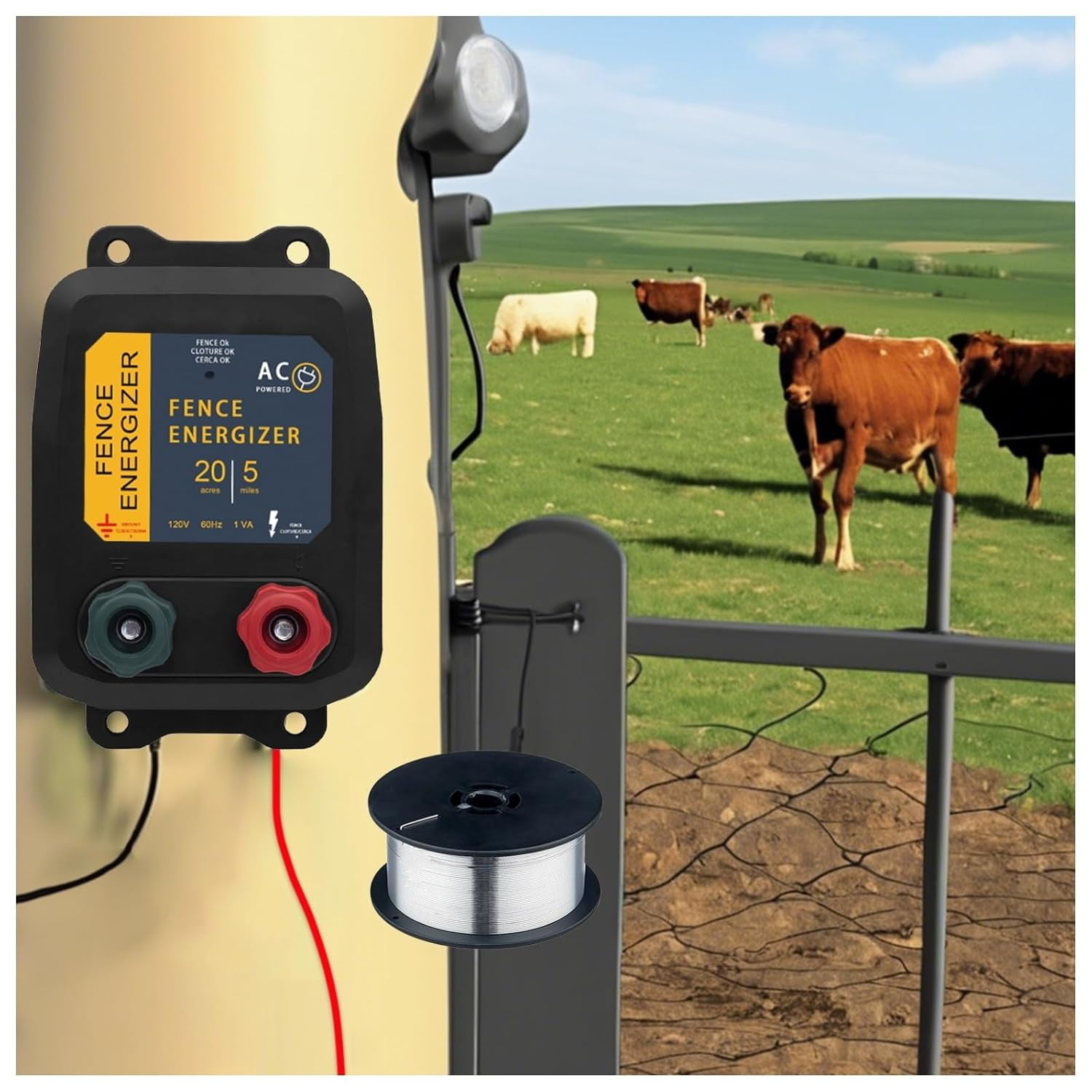 PE2 Electric Fence ChargeElectric Fence Energizer, 2-Mile/ 8 Acres ...