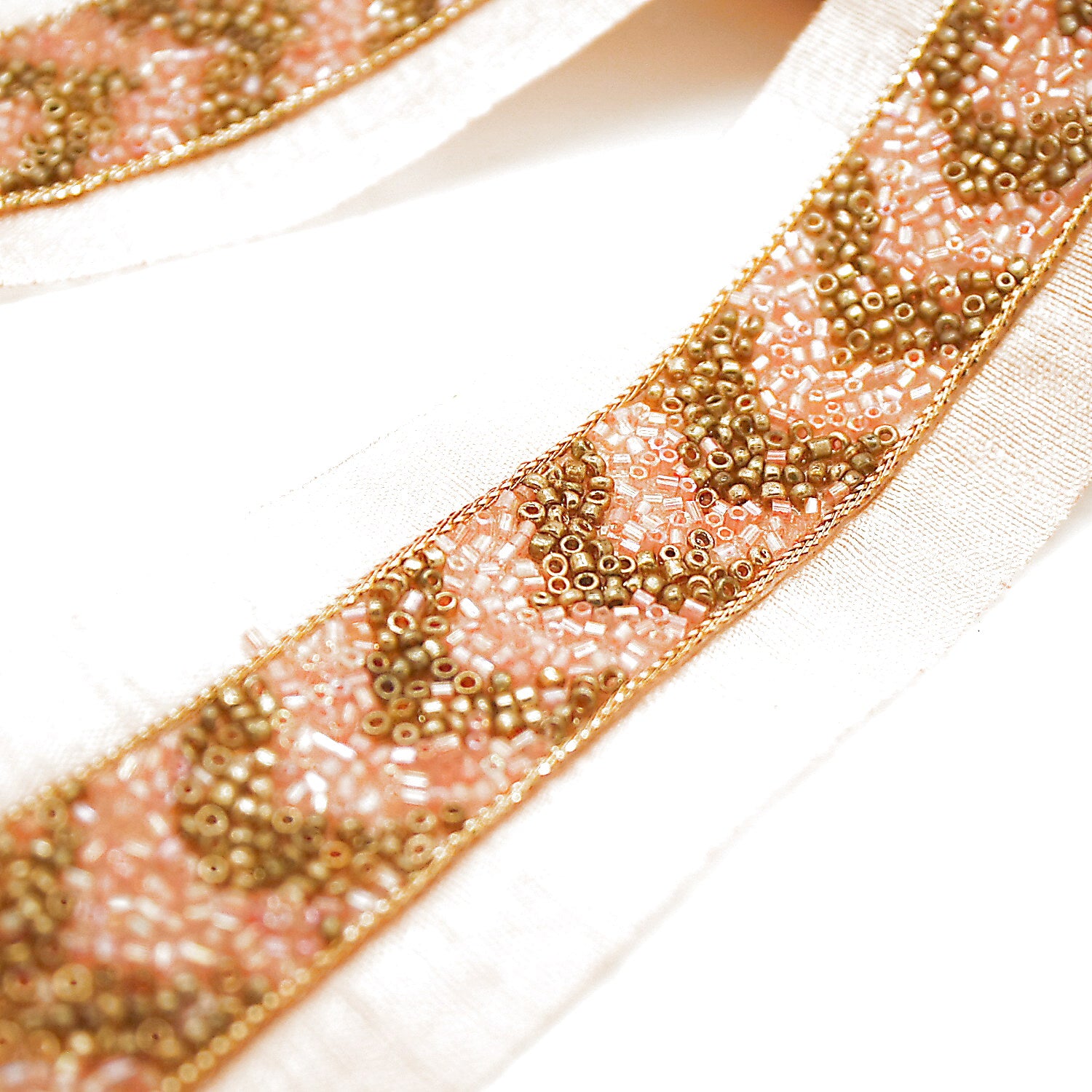 PEACH CORAL GOLD BUGLE BEADED FABRIC TRIM - sarahi.NYC - Walmart.com