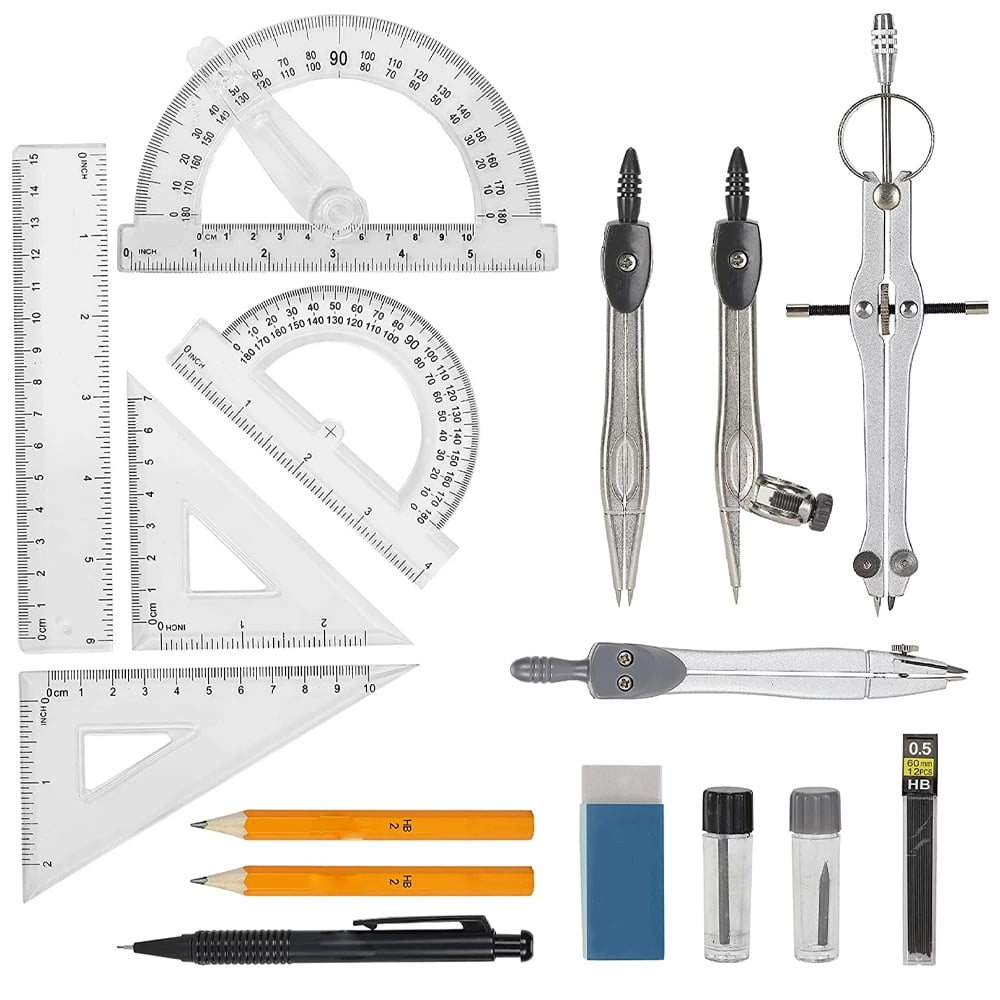 PEACNNG 15-Piece Geometry Compass Set, Metal Tools, Protractor with ...