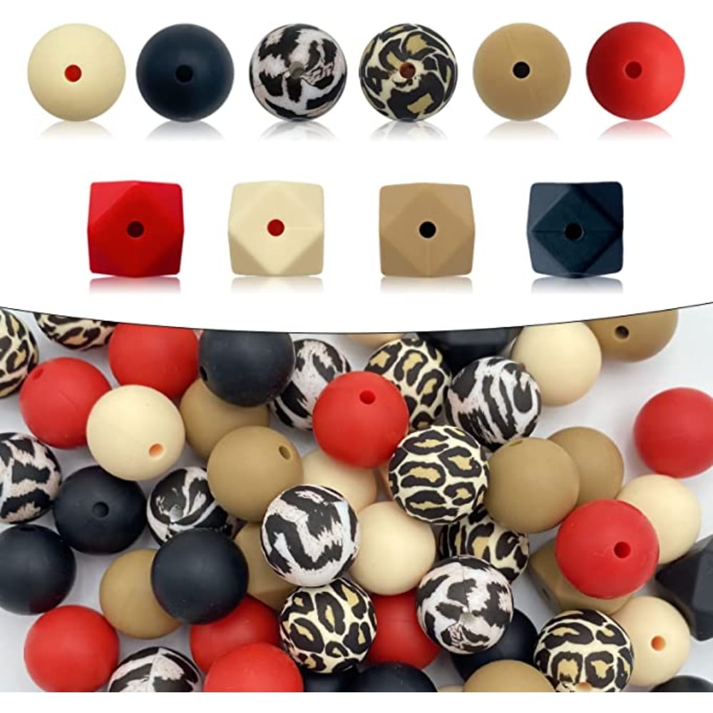 PEACNNG 15mm Leopard Silicone Loose Beads for DIY Keychain Rubber Round ...