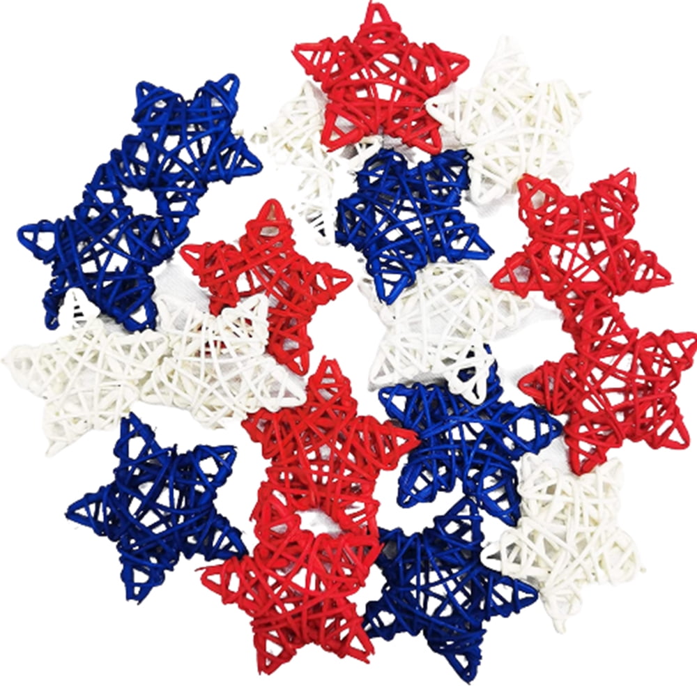 PEACNNG 18pcs 4th of July Star Rattan Decoration, Red Blue White Stars ...